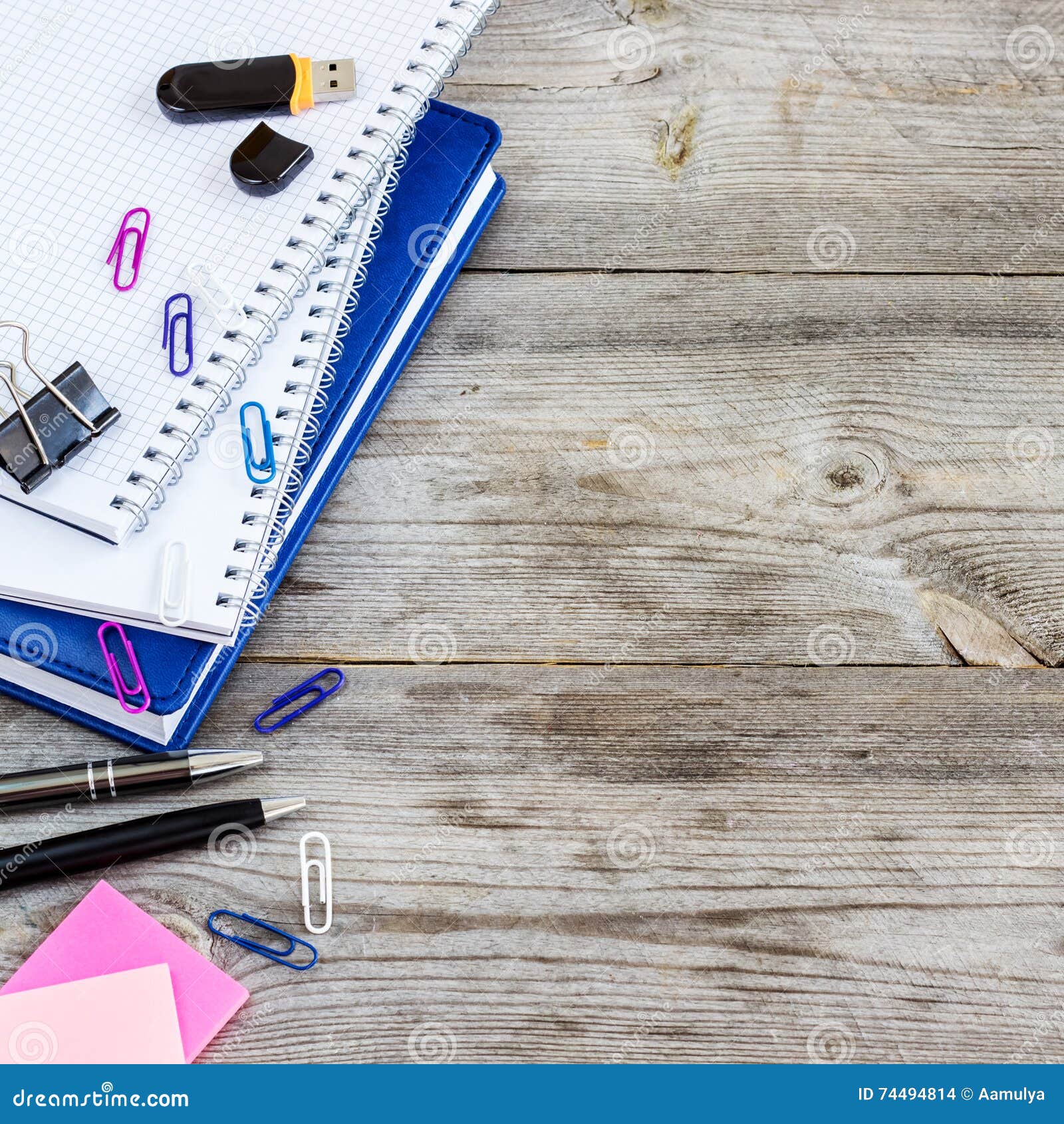 Stack of Notebooks on Wooden Table Stock Photo - Image of object, class ...
