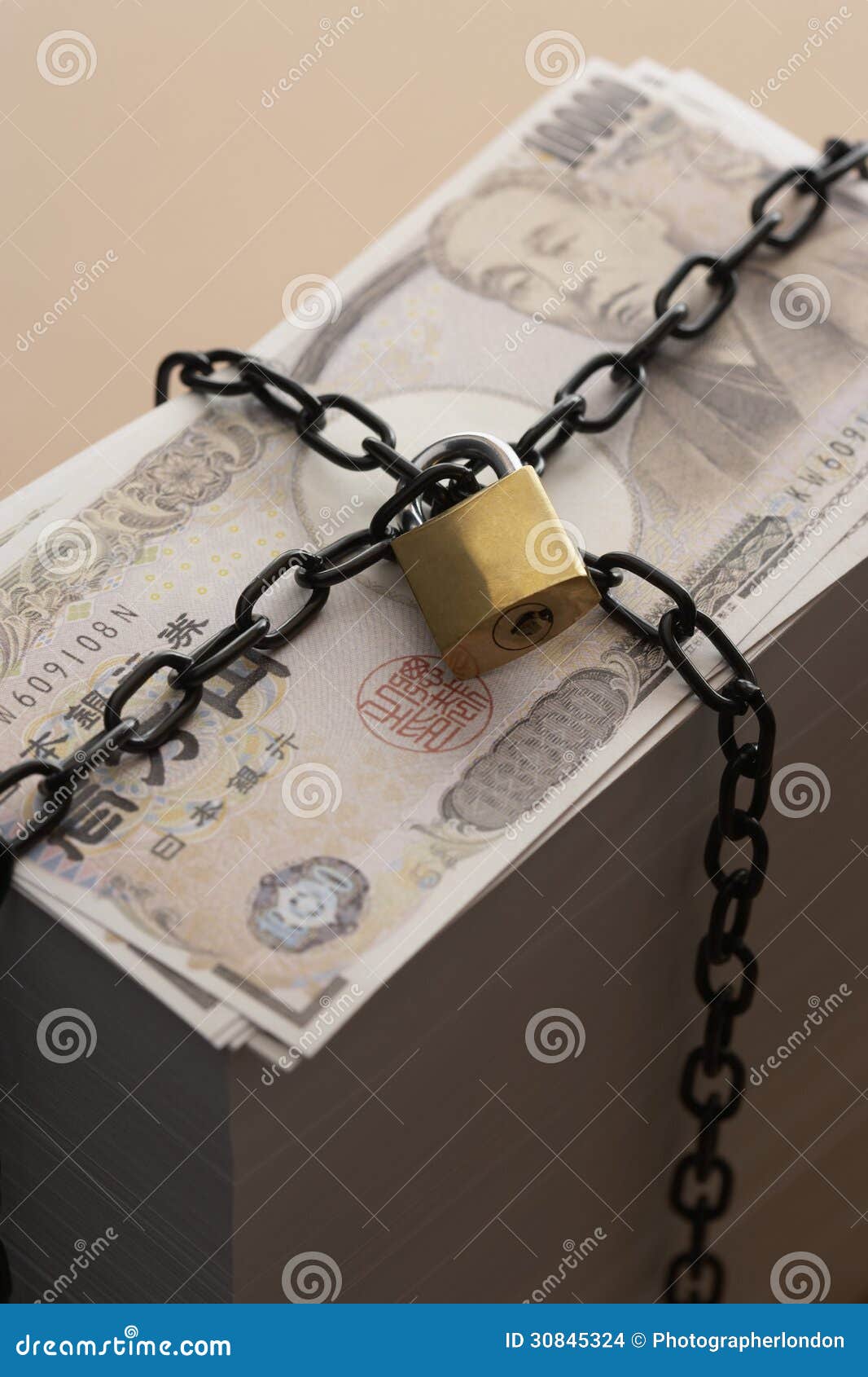 Stack of Notes Secured by Padlock and Chain Stock Photo - Image of ...