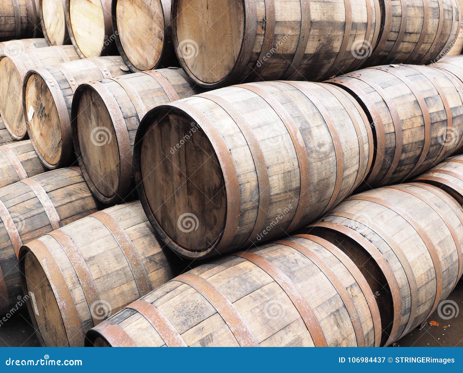 Stack of Oak Whiskey Barrels Stock Image - Image of scottish, copper ...