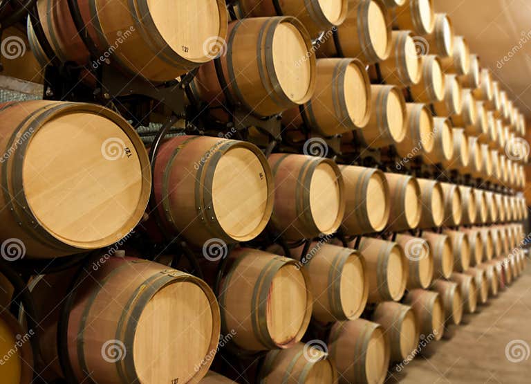 Stack of oak wine barrels stock photo. Image of wine - 15219420