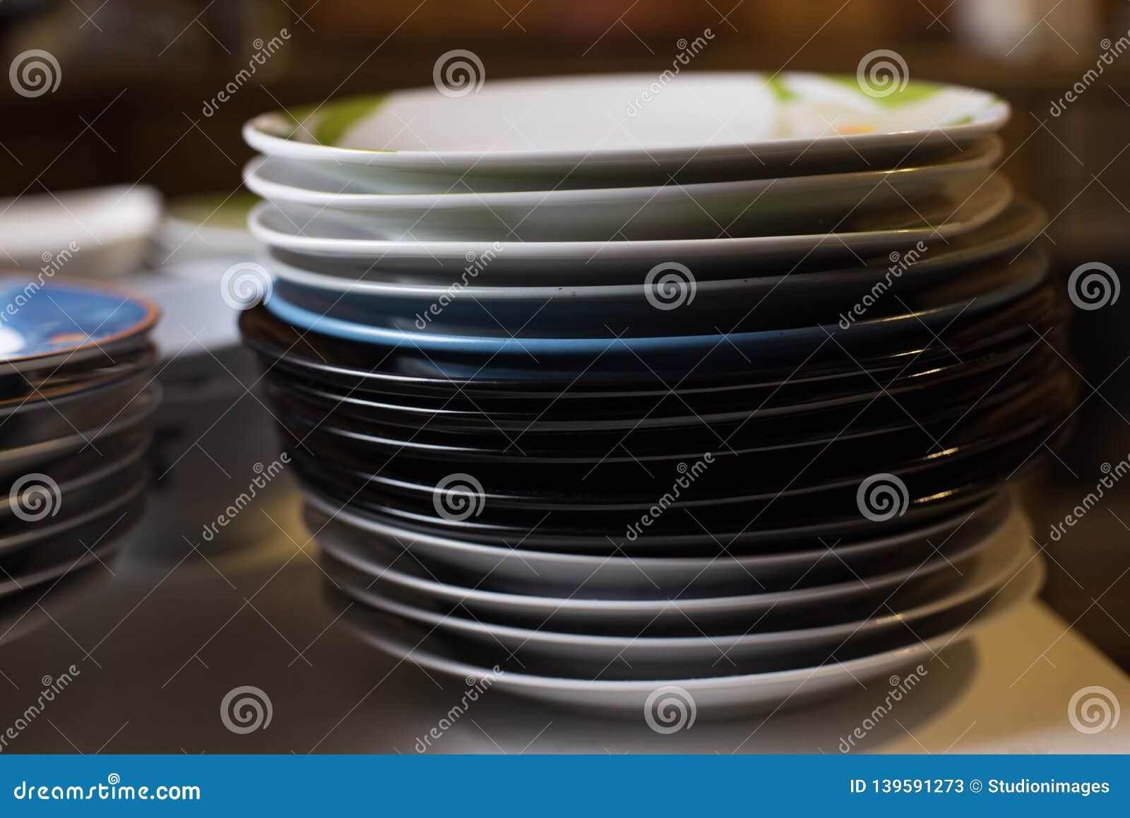 Stack of Odd Plates in Kitchen Stock Image - Image of closeup, plate ...
