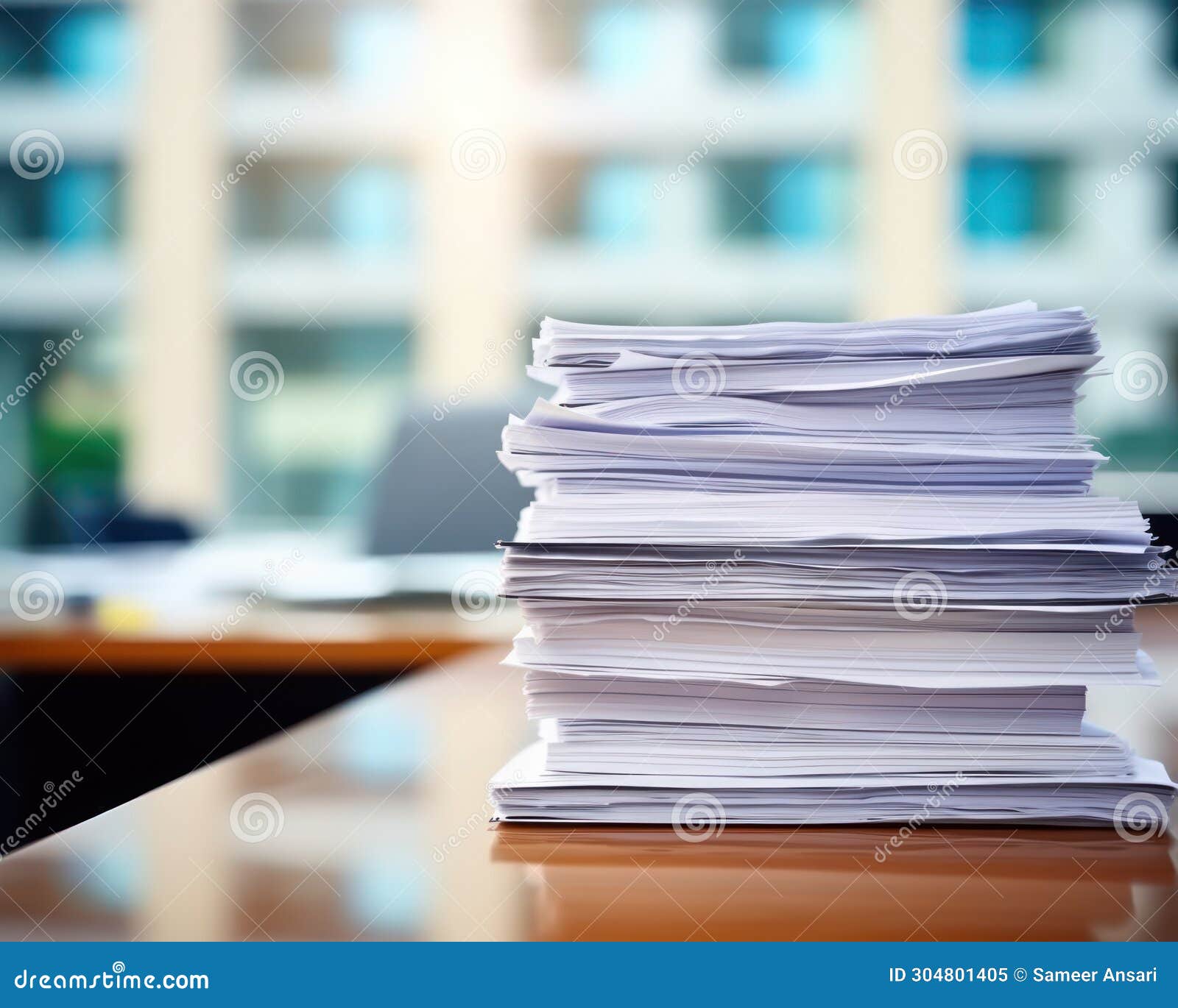 Stack of Office Documents on Desk with Copy Space Illustrating Document ...
