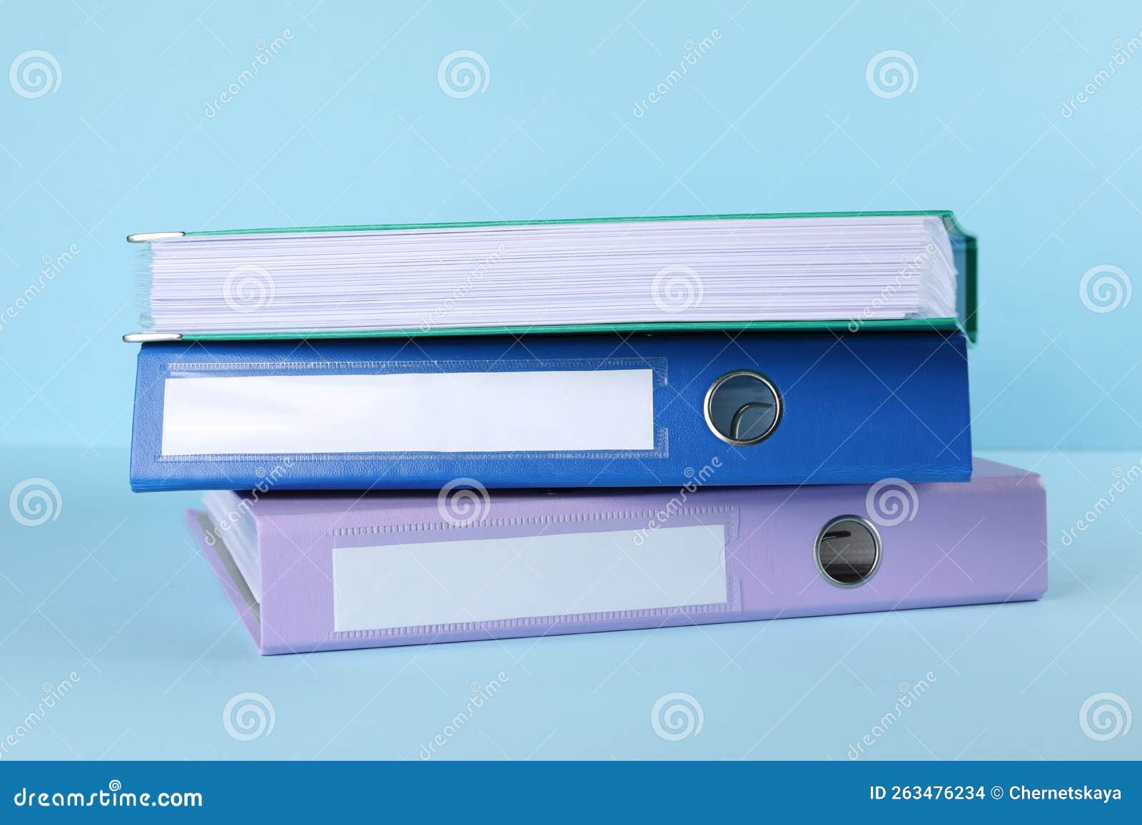 Stack of Office Folders on Light Blue Background Stock Photo - Image of ...