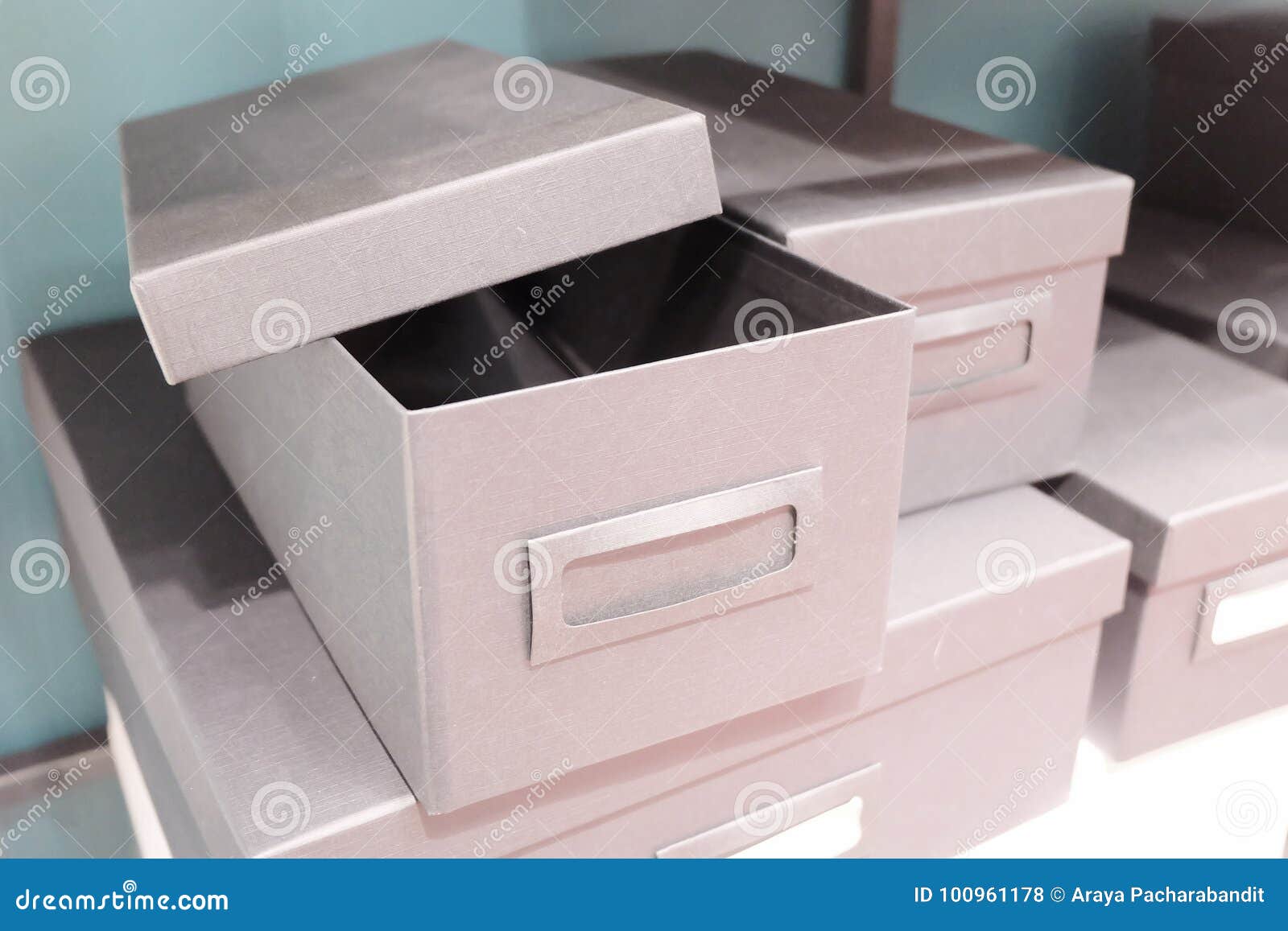 Stack of Office Storage Boxes on Shalf Stock Photo - Image of file ...