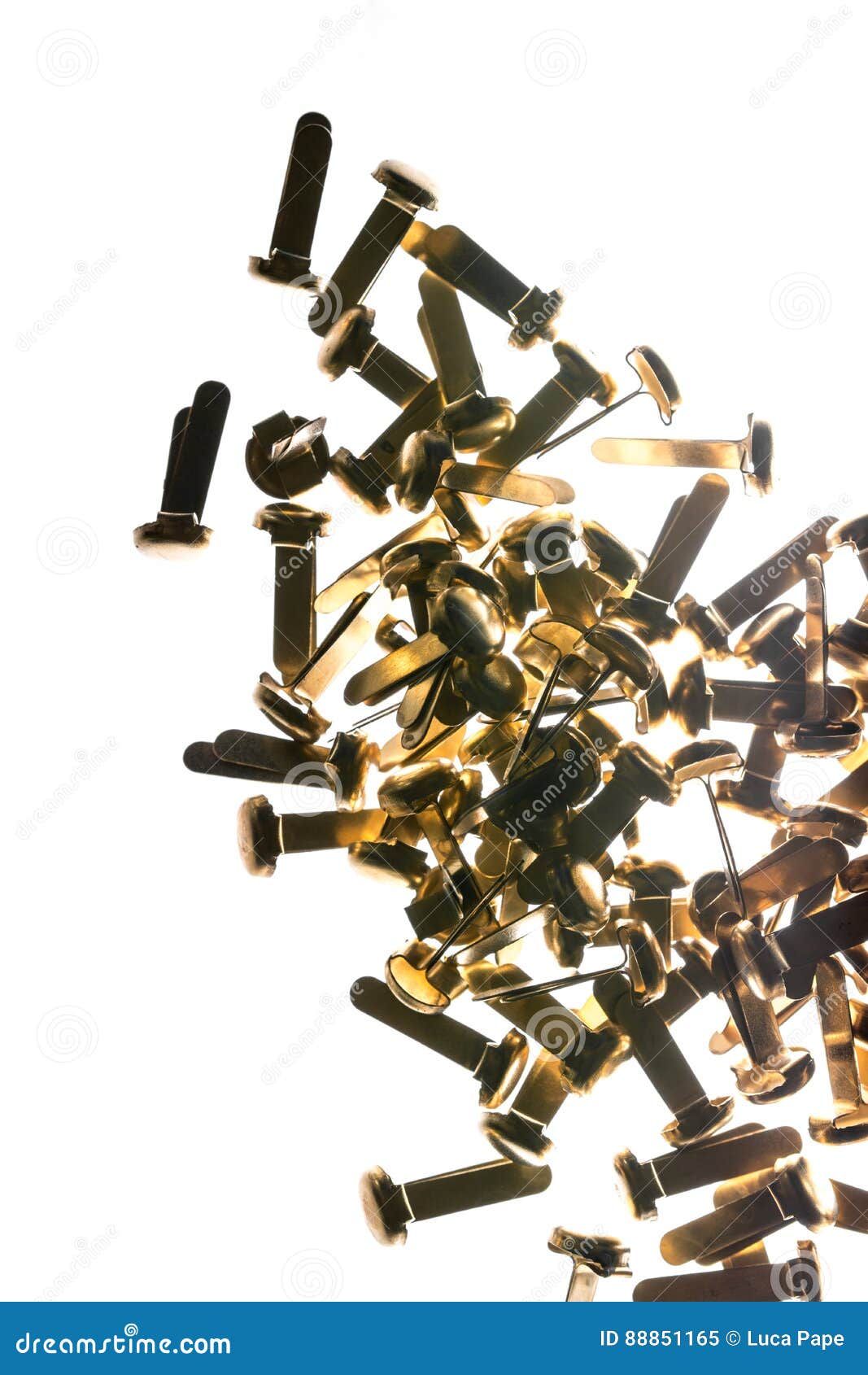 Stack of Office Supplies Brass Fasteners Paper Clips on Stock Image ...