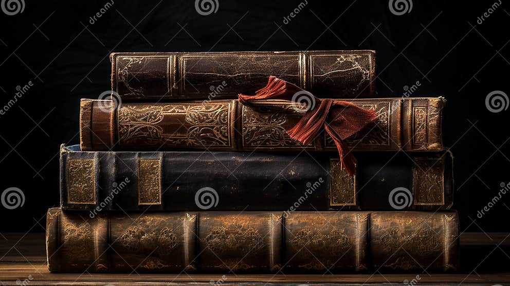 Stack of Old Antique Books on a Table Stock Photo - Image of black ...