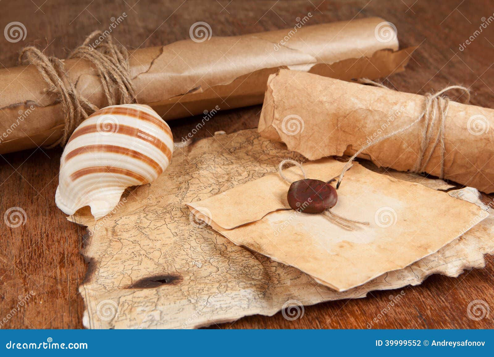 Stack of Old Antique Papers and Treasure Map Stock Photo - Image of ...