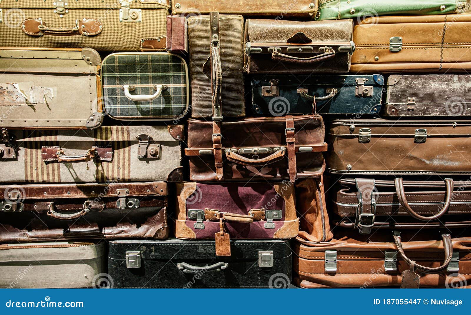 Stack of Old Assorted Styles Leather and Fabric Luggages Stock Image ...