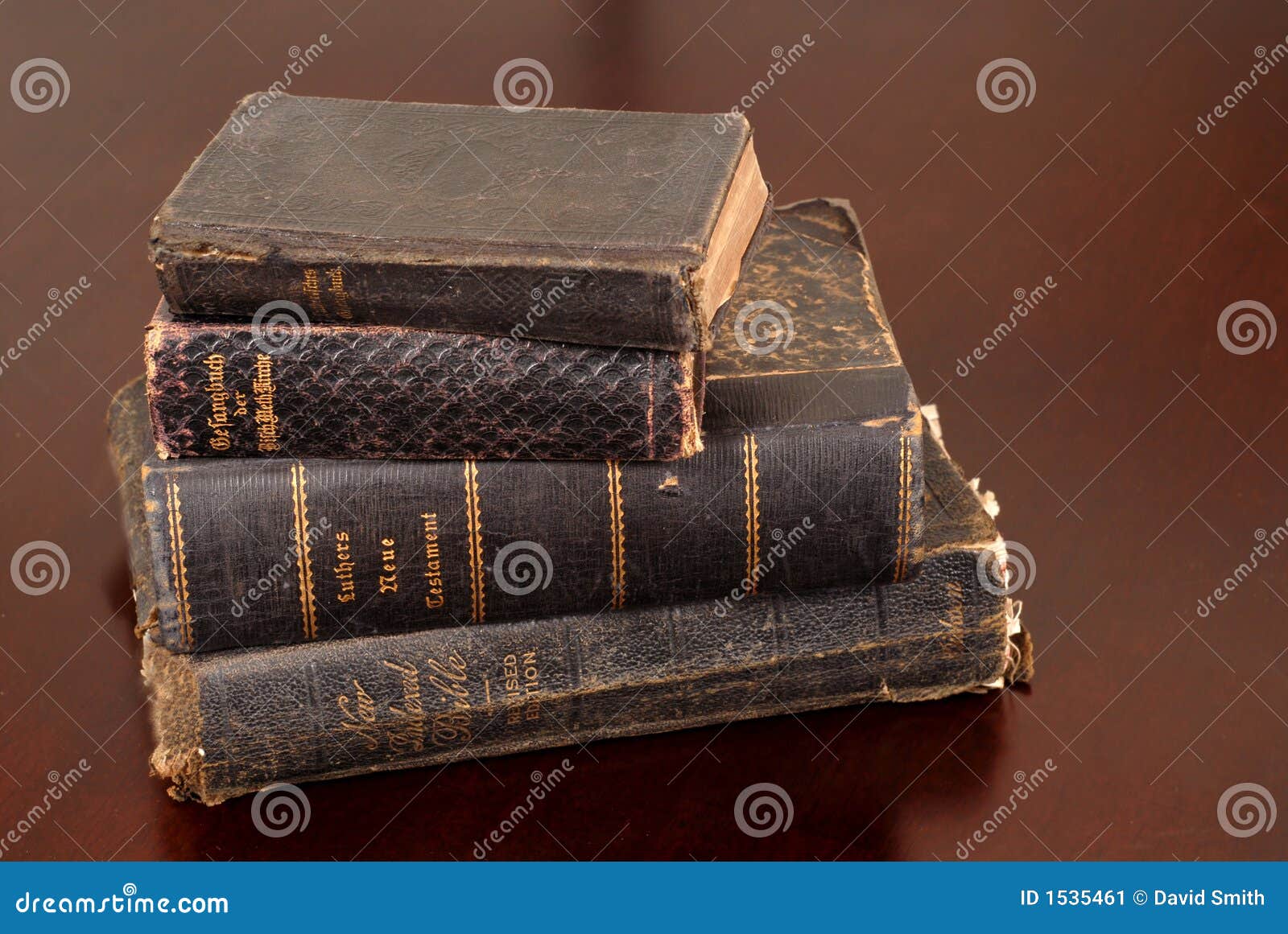 Stack of Old Bibles Including German Bibles Stock Image - Image of ...
