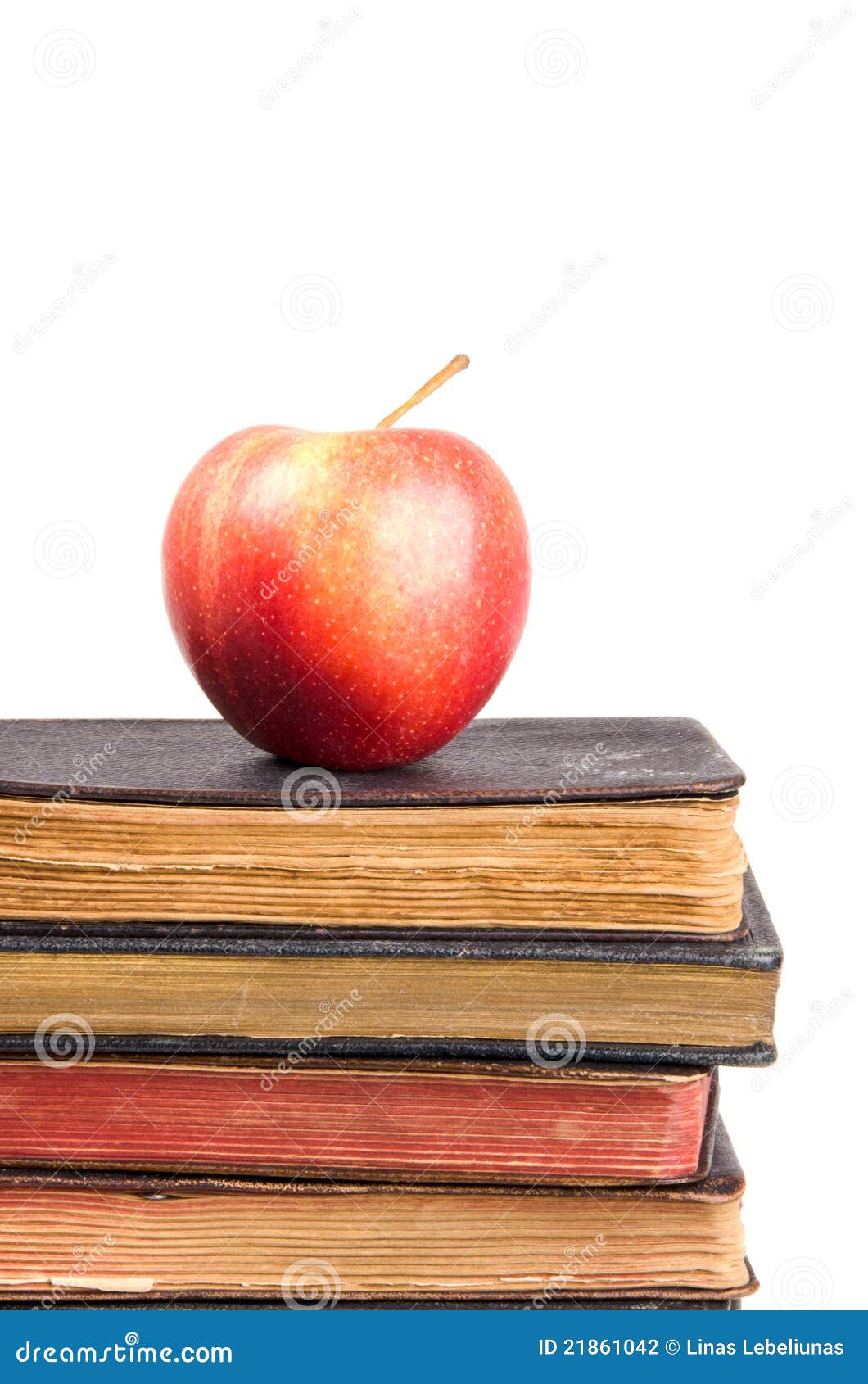 Stack of Old Books and Apple on it Stock Photo - Image of fresh, food ...