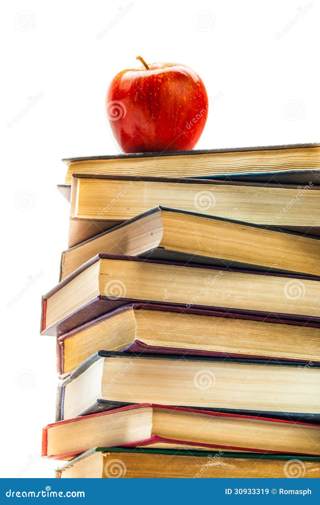Stack of Old Books with an Apple on Top Stock Image - Image of back ...