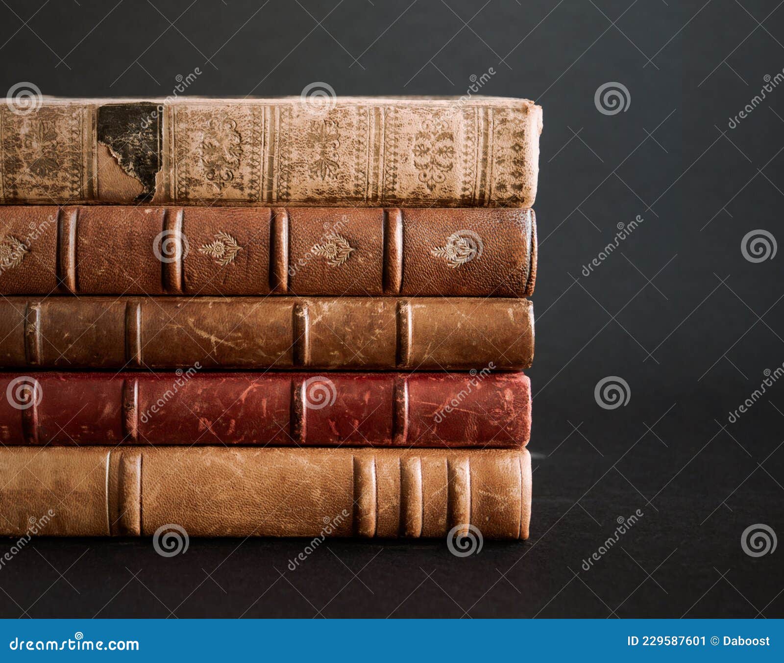 Stack of Old Books on Black Background Stock Image - Image of cover ...