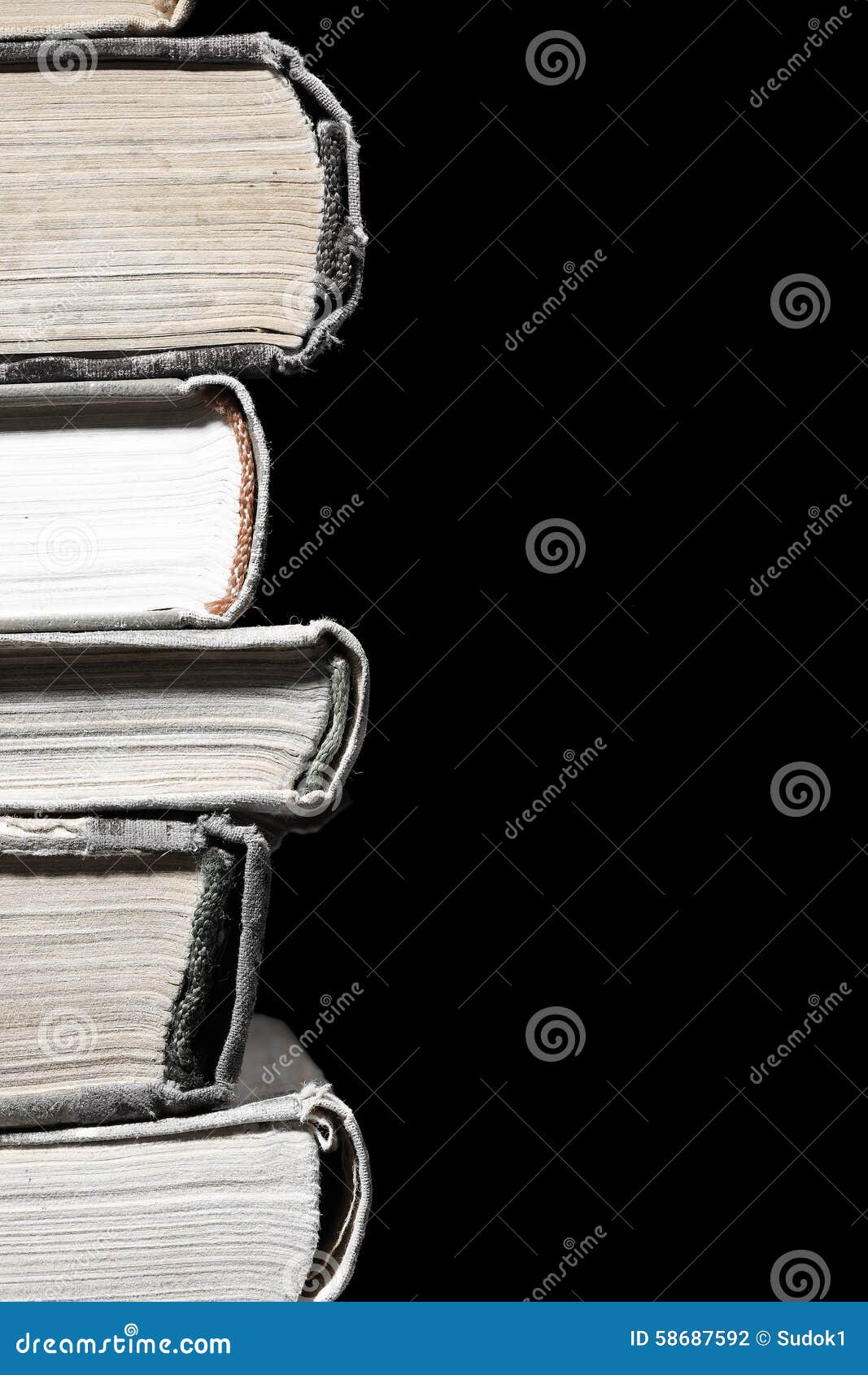 Stack of Old Books on Black Background Isolated Stock Photo - Image of ...