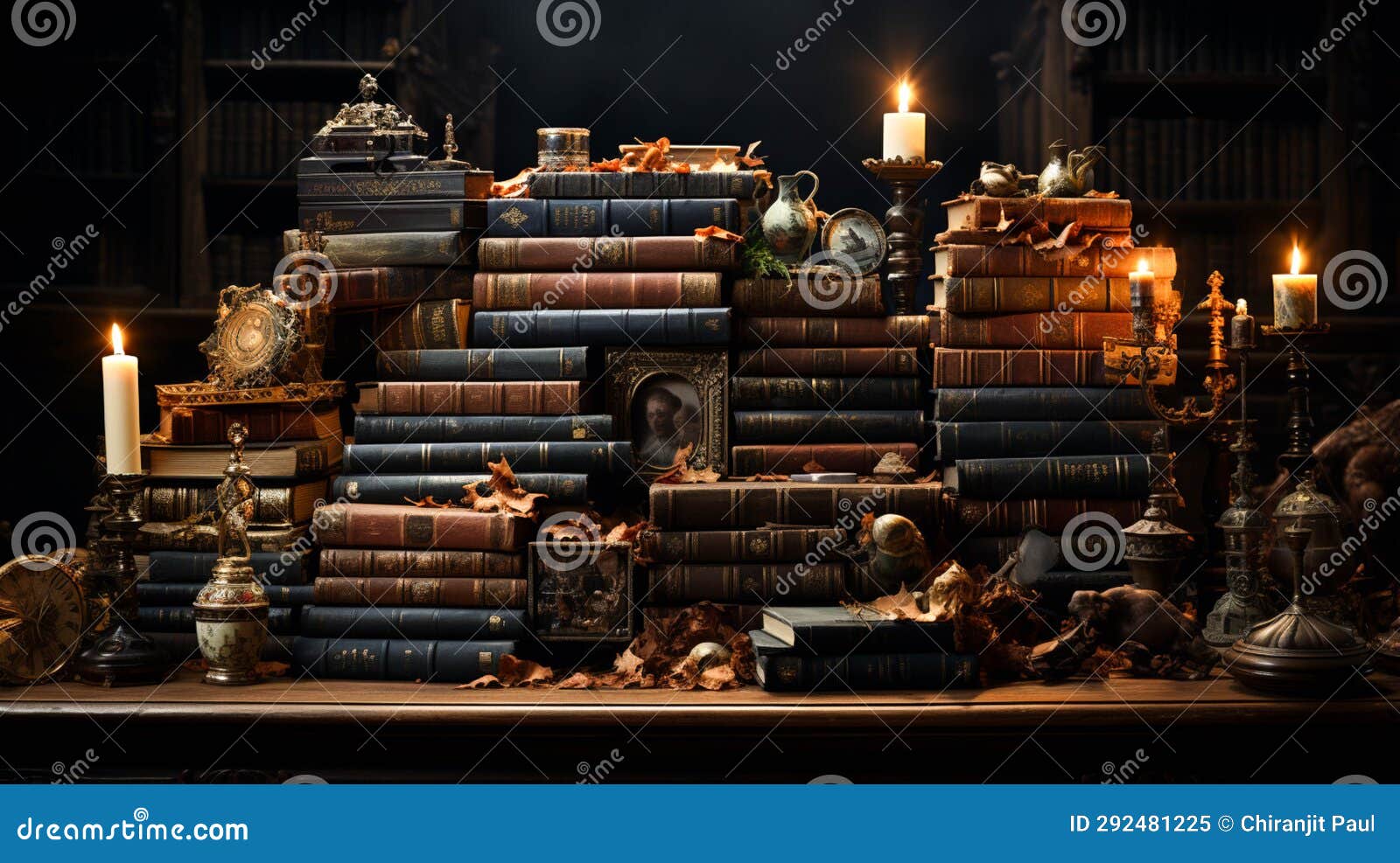 A Stack of Old Books Bookshelf in Library Stock Image - Image of ...