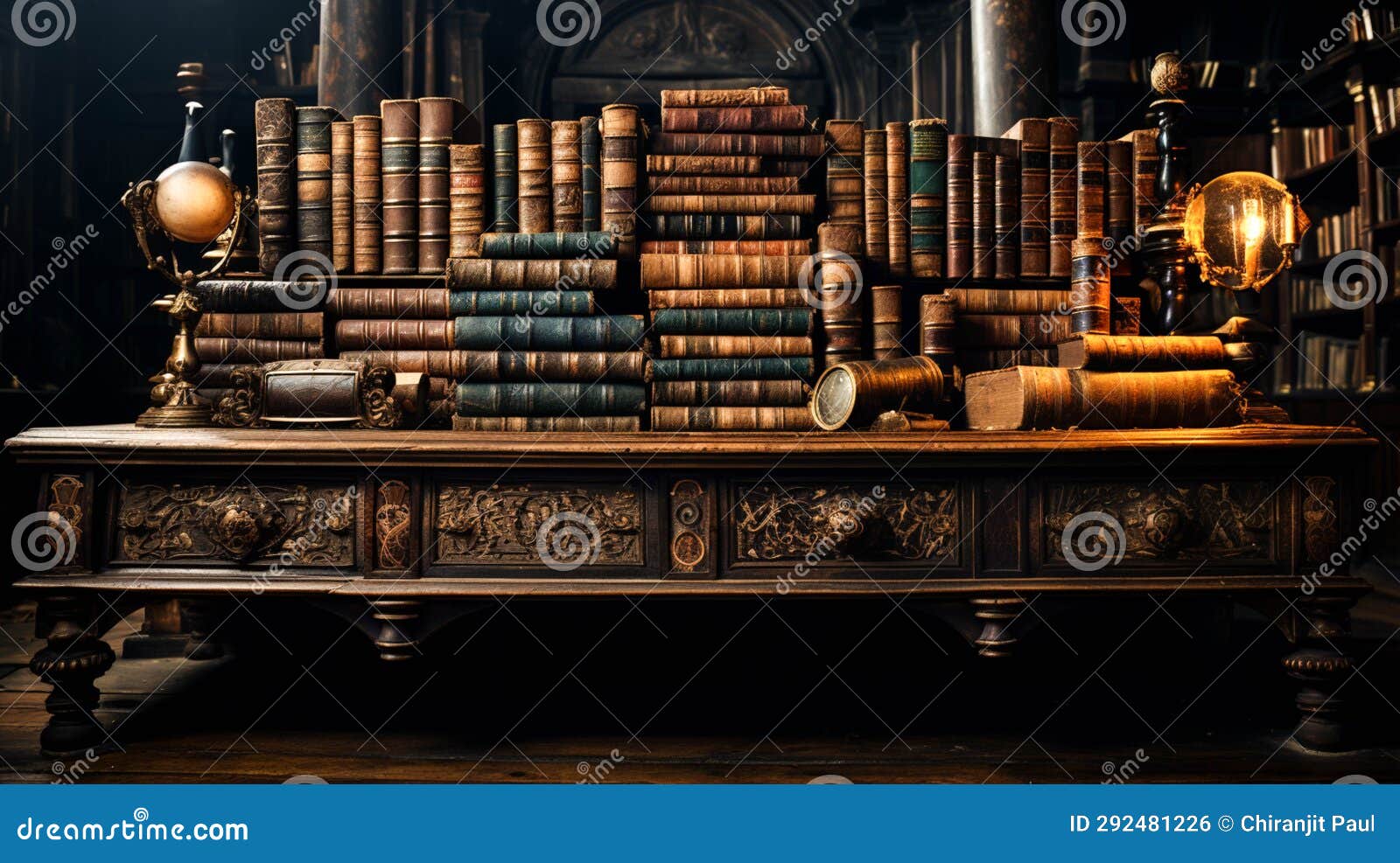 A Stack of Old Books Bookshelf in Library Stock Photo - Image of ...
