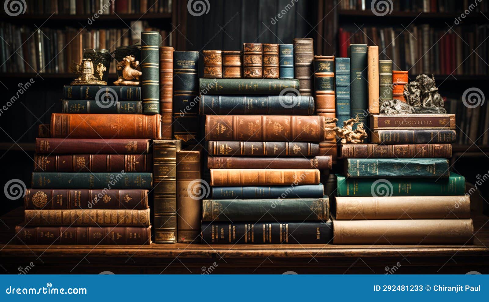 A Stack of Old Books Bookshelf in Library Stock Image - Image of ...