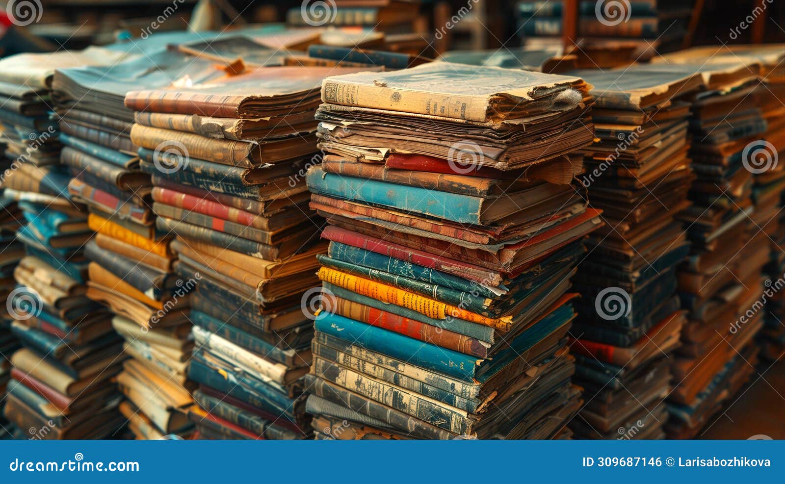 Stack of Old Books at the Bookshop Stock Illustration - Illustration of ...