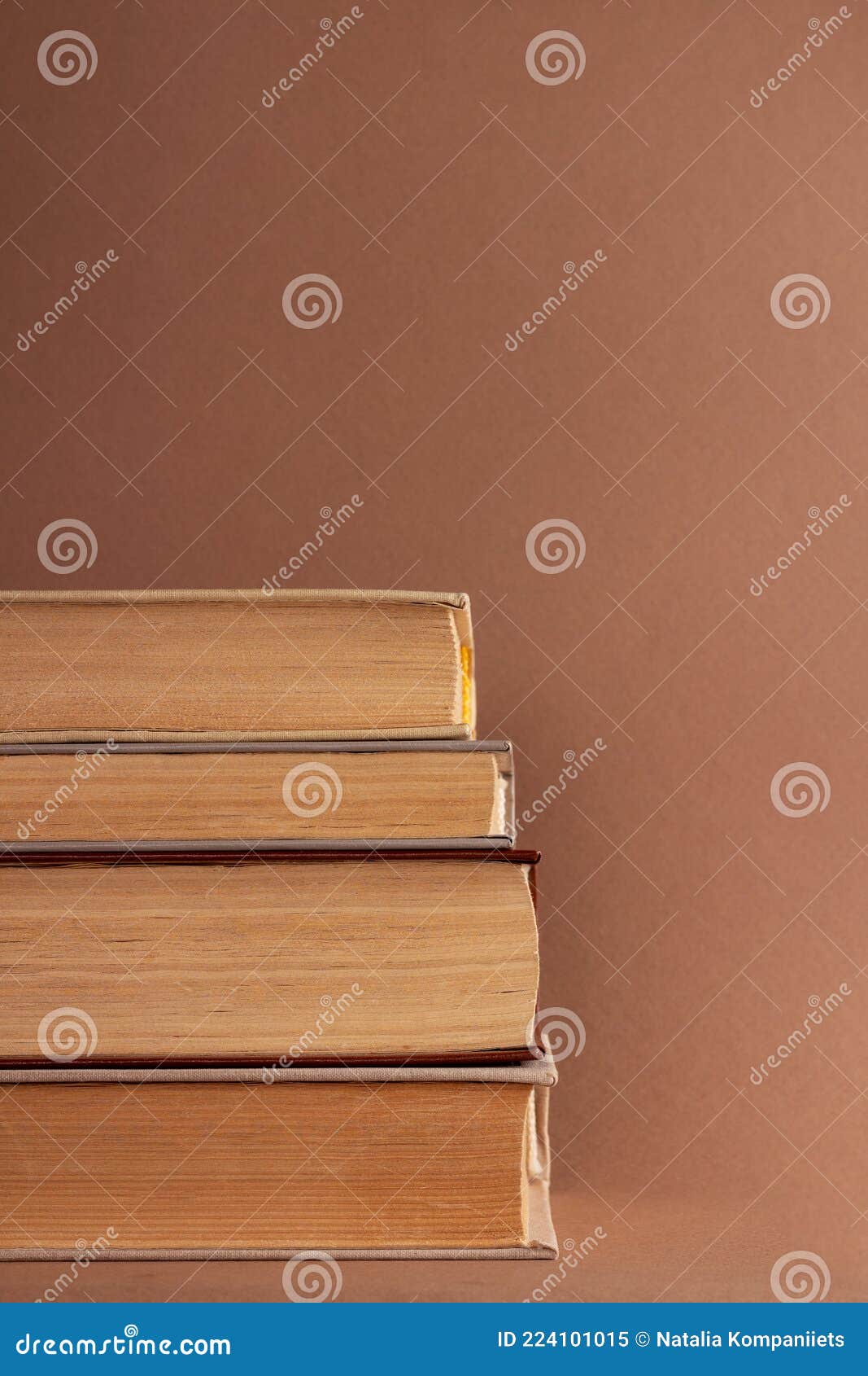 Stack Old Books on Brown Background. Copy Space Stock Image - Image of ...