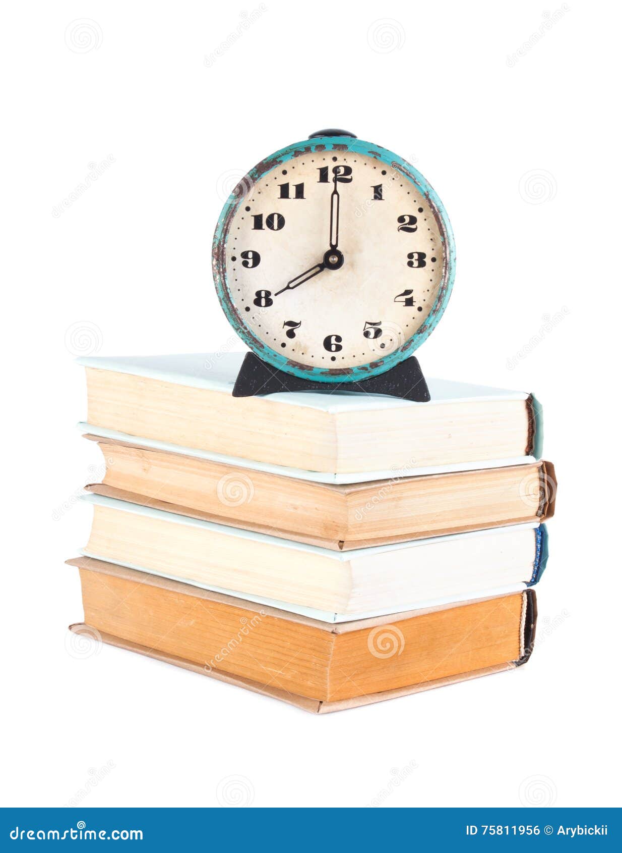 Stack of Old Books with Clock Stock Photo - Image of group, classic ...