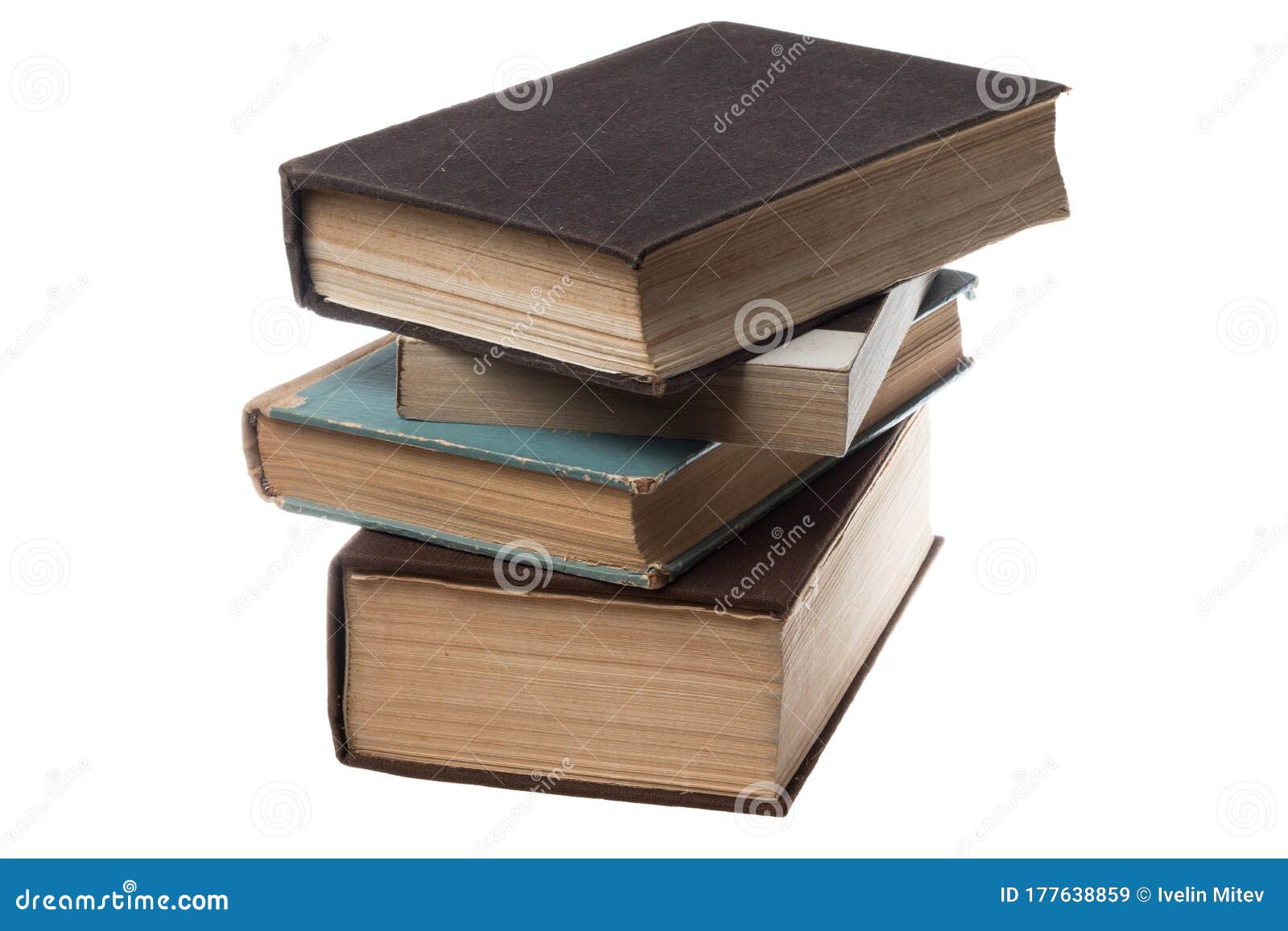 Stack of Old Books of Diffrent Sizes and Colors, Isolated on White ...