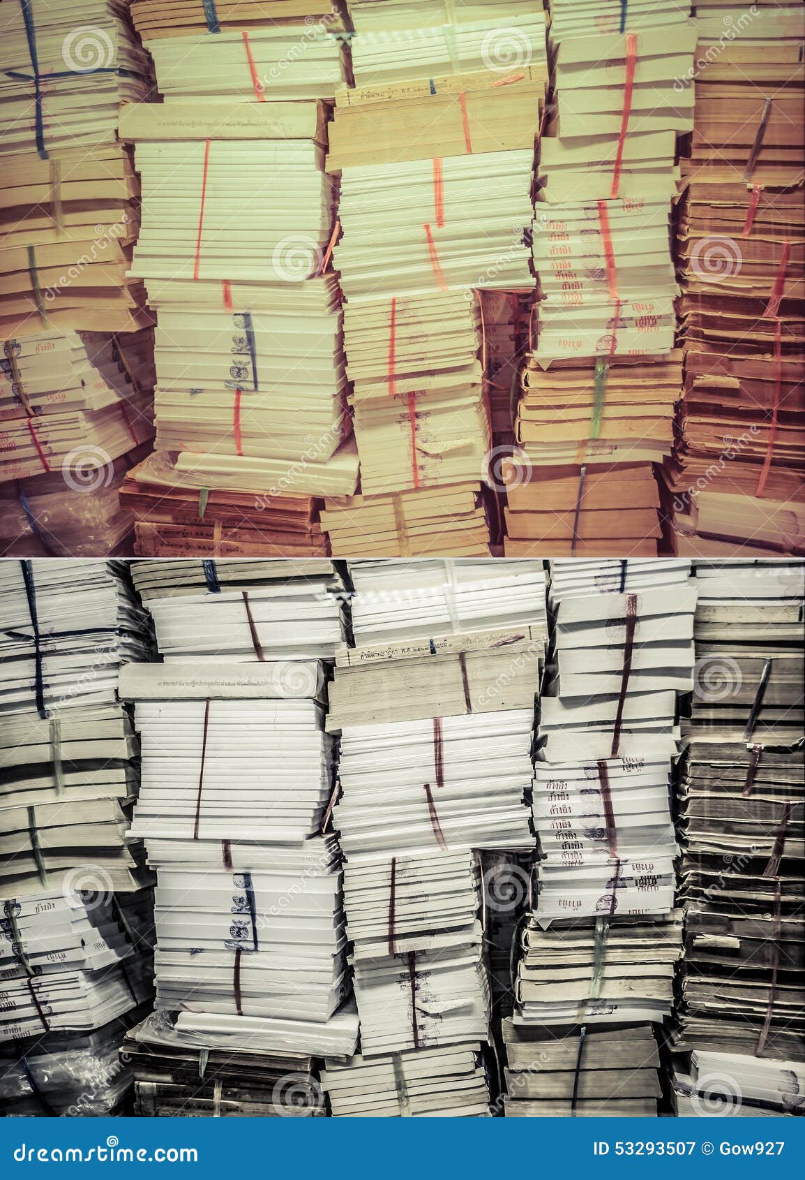 Stack of Old Books and Documents in Grunge Retro Color Set Stock Image ...