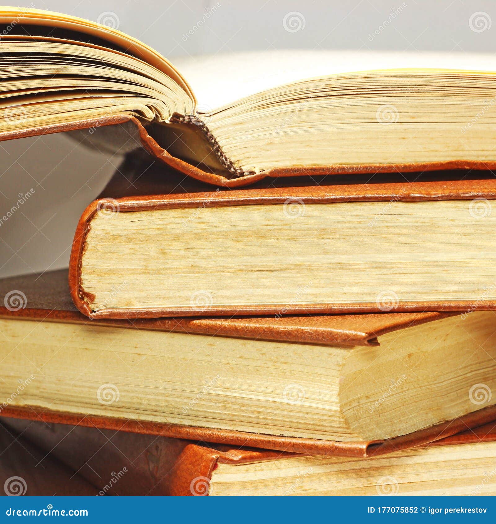 A Stack of Old Books, Frayed Pages. Worn Damaged Covers, Close-up Stock ...