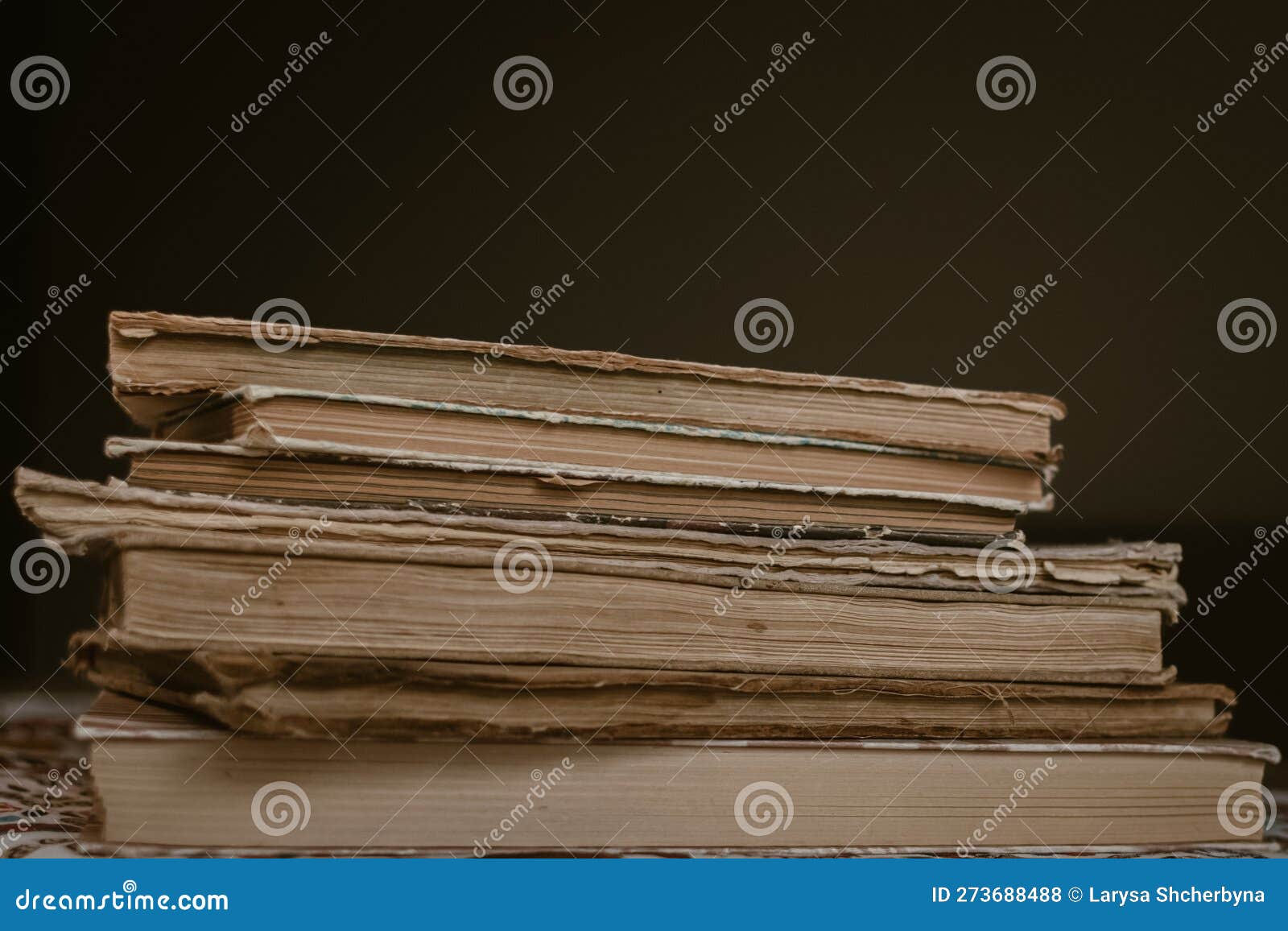 A Stack of Old Books with Frayed Spines and Yellowed Pages Stock Photo ...