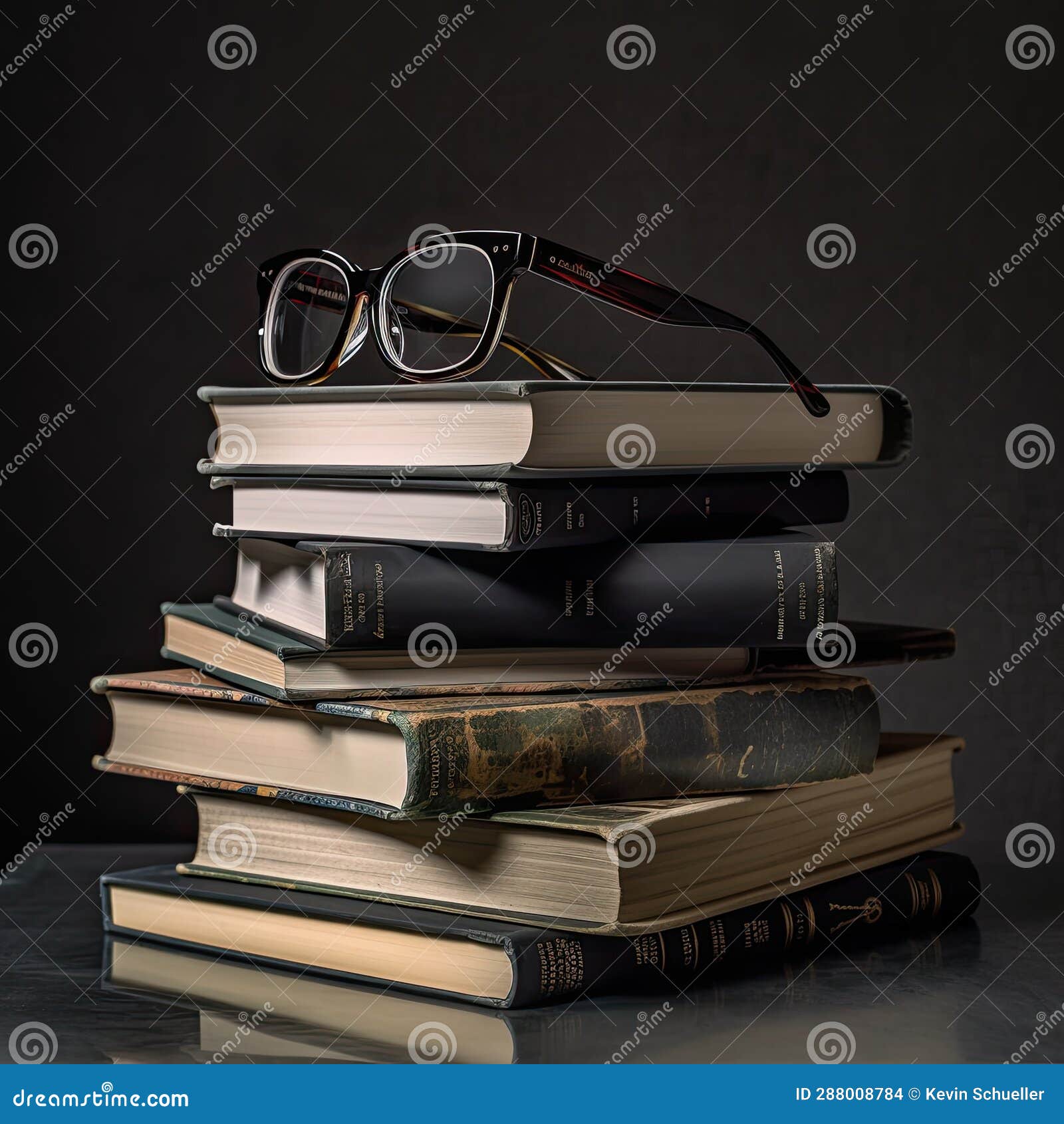 Stack of Old Books with Glasses Stock Illustration - Illustration of ...