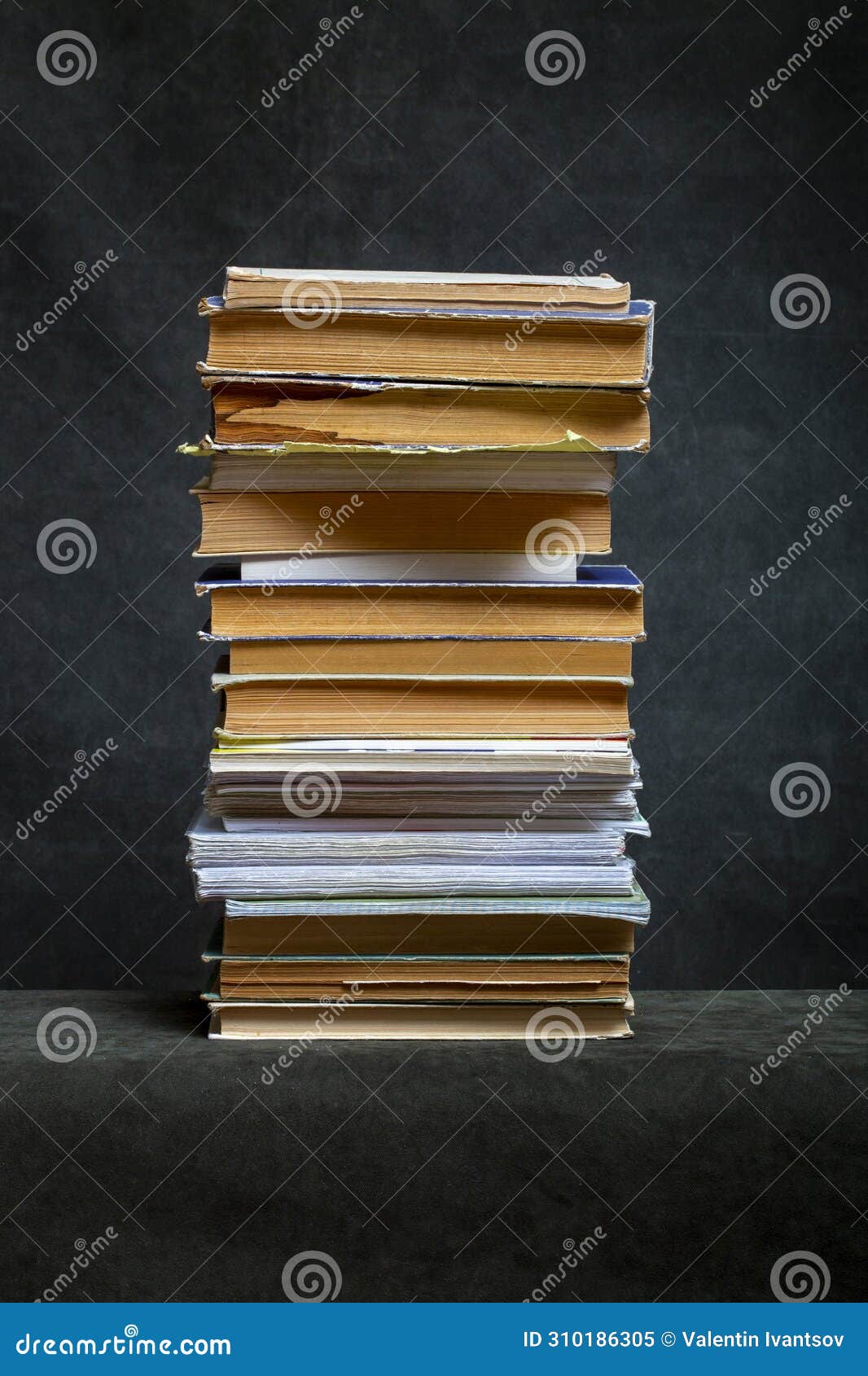 A Stack of Old Books and Notebooks on the Table Stock Image - Image of ...