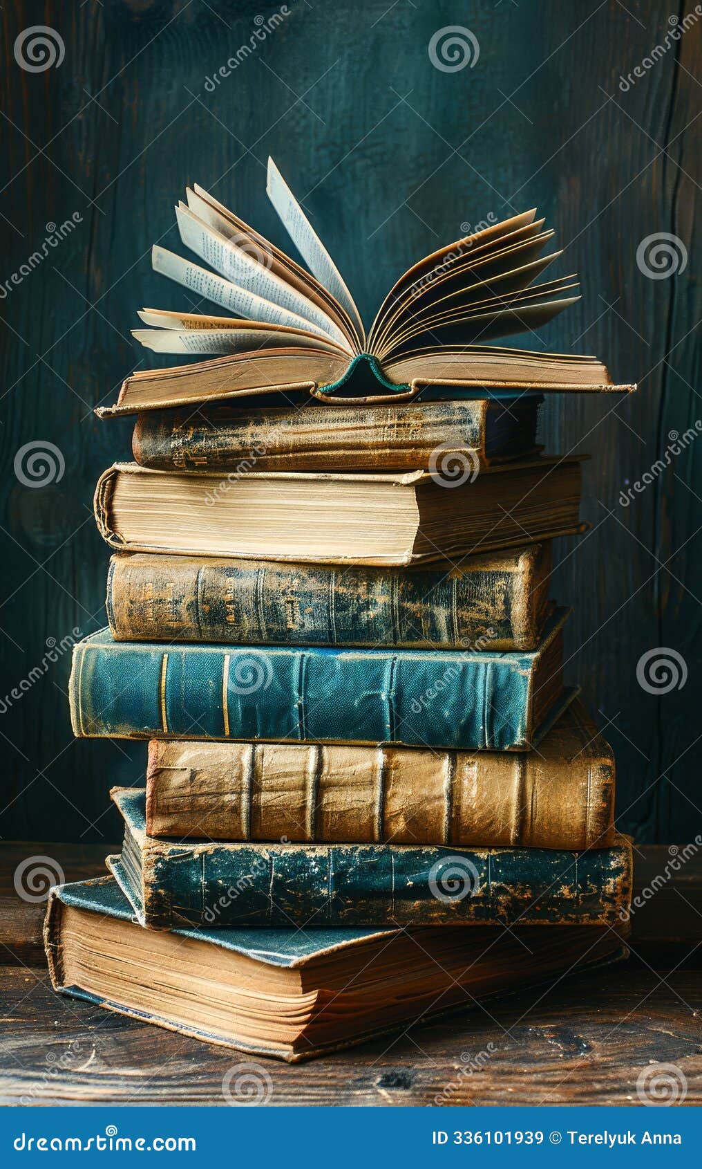 A Stack of Old Books with One Open Stock Image - Image of university ...