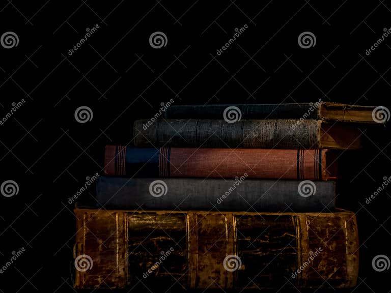 Stack of Old Books with Shadow and Black Background Stock Photo - Image ...