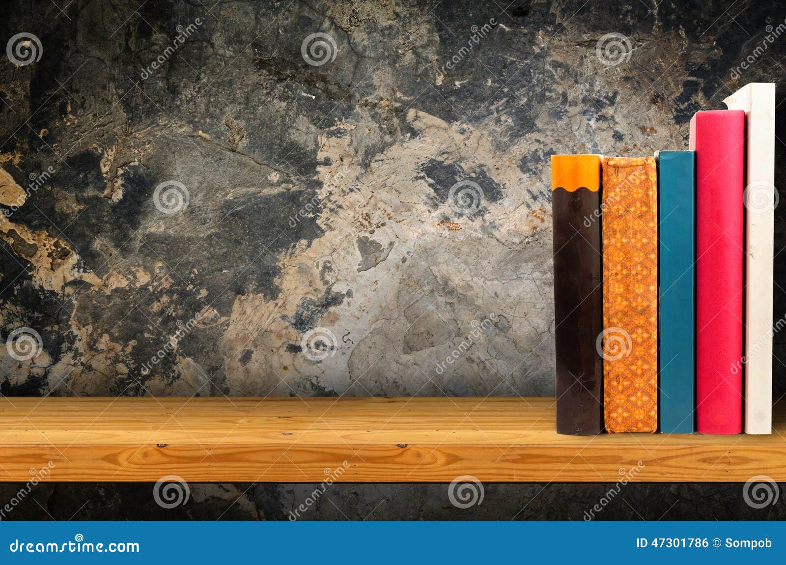 Stack of Old Books Stack of Colorful Books and E-book on Wooden Shelves ...