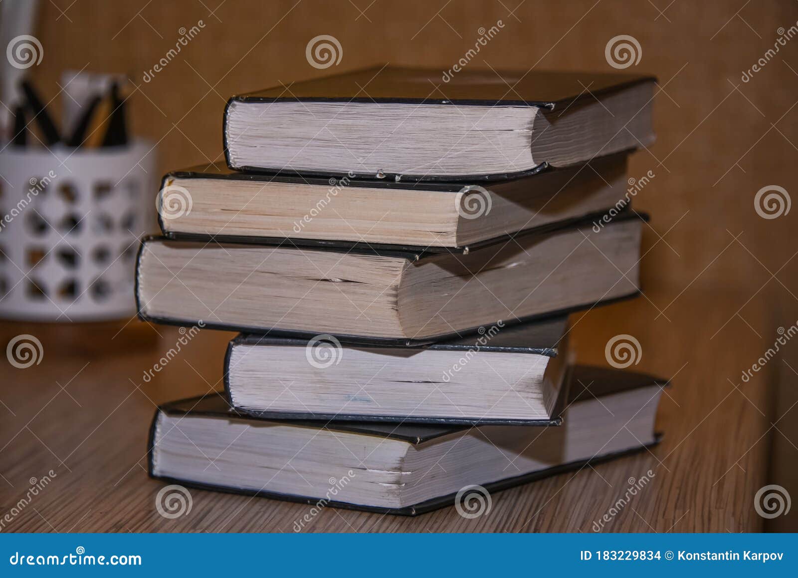 Stack of Old Books on the Table Side View Stock Photo - Image of study ...