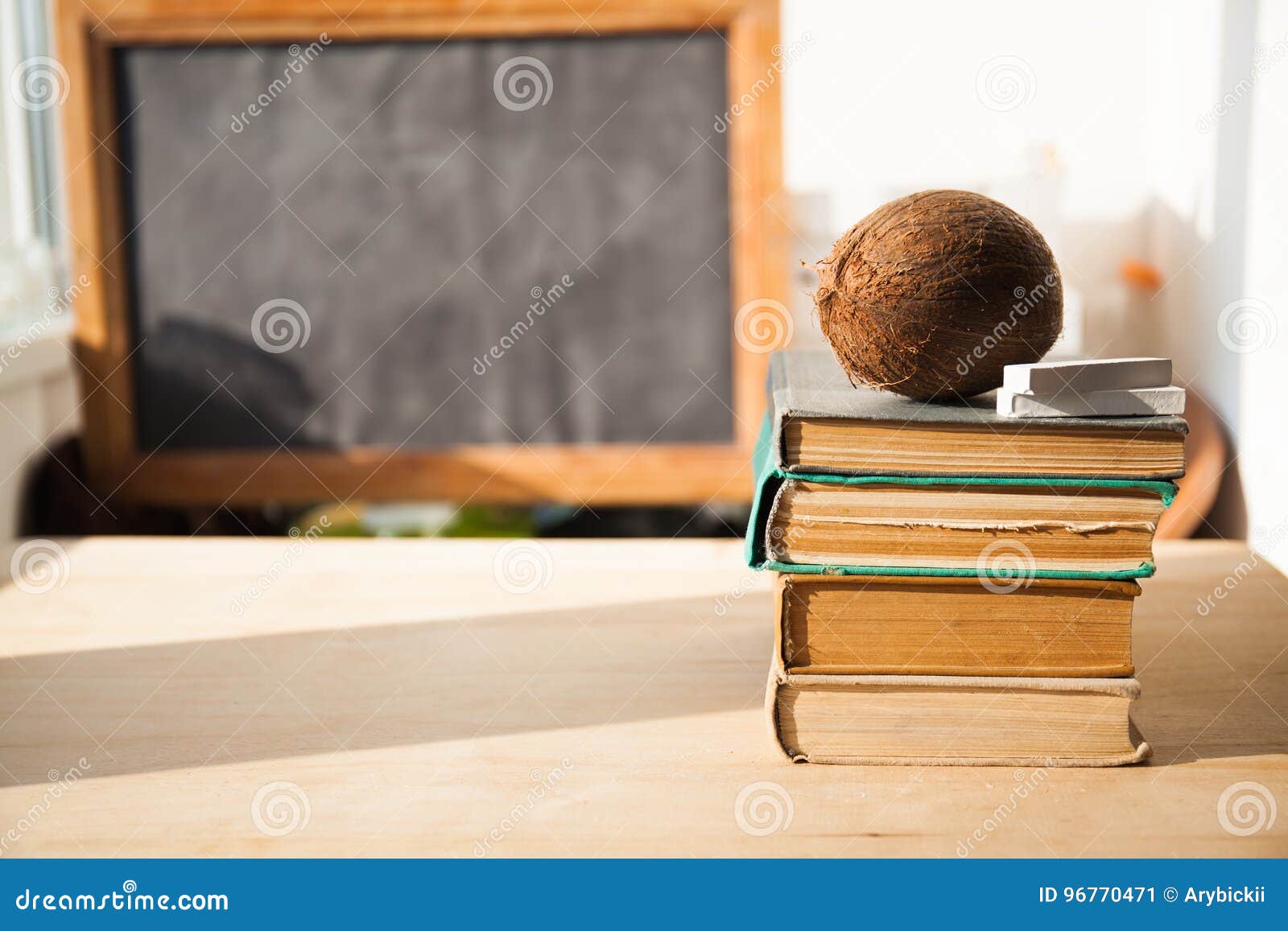Stack of Old Books on Wood Desk Stock Image - Image of background ...