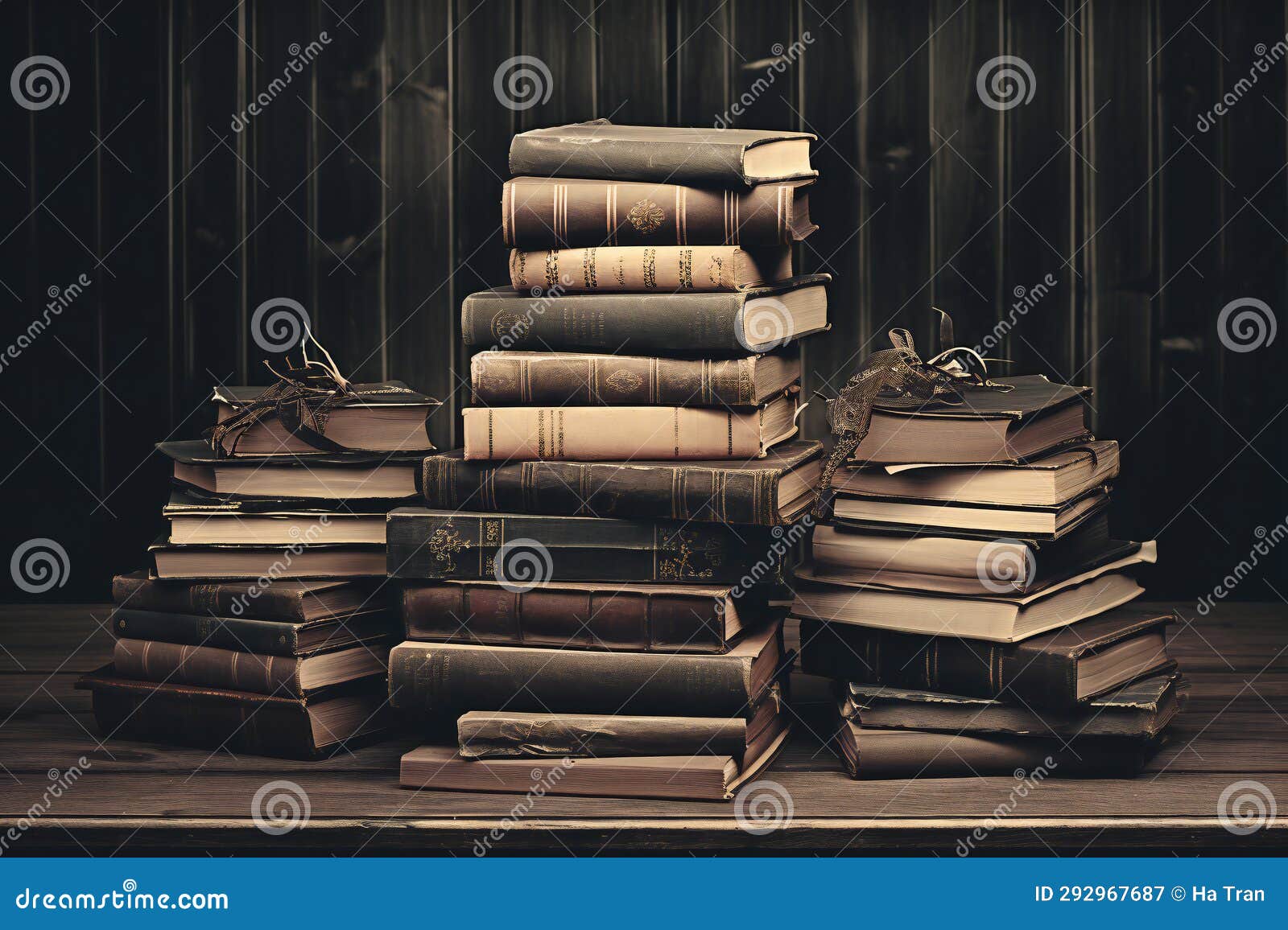 Stack of Old Books on a Wooden Table, Toned Image Stock Illustration ...
