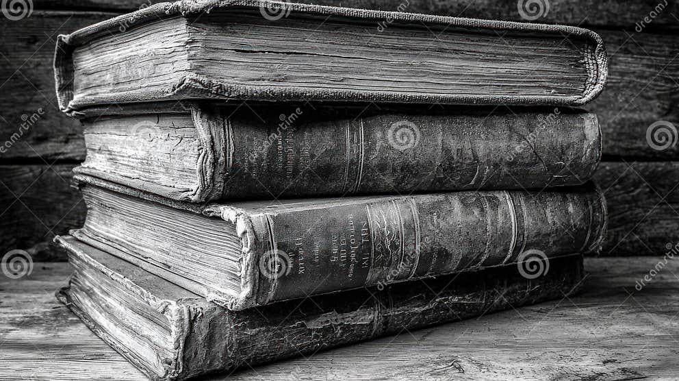Stack of Antique Books with Worn Covers on a Wooden Surface Stock Photo ...