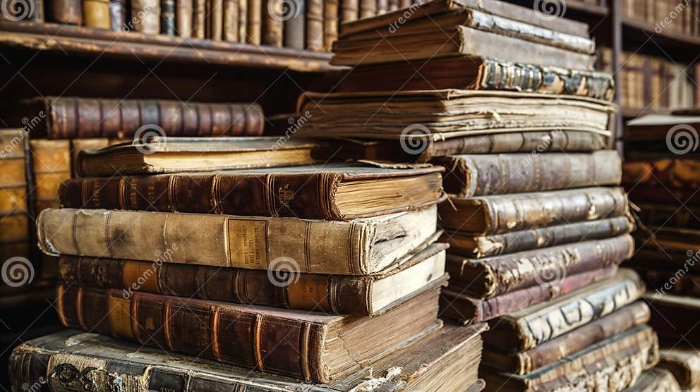 Stack of Old Books with Worn Covers Stock Photo - Image of retro ...