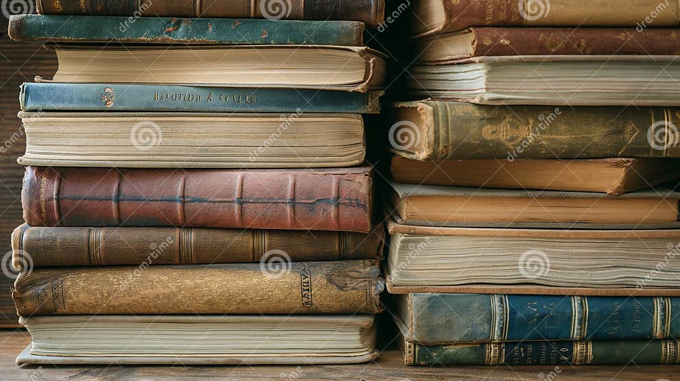 Stack of Old Books with Worn Covers Stock Image - Image of learning ...