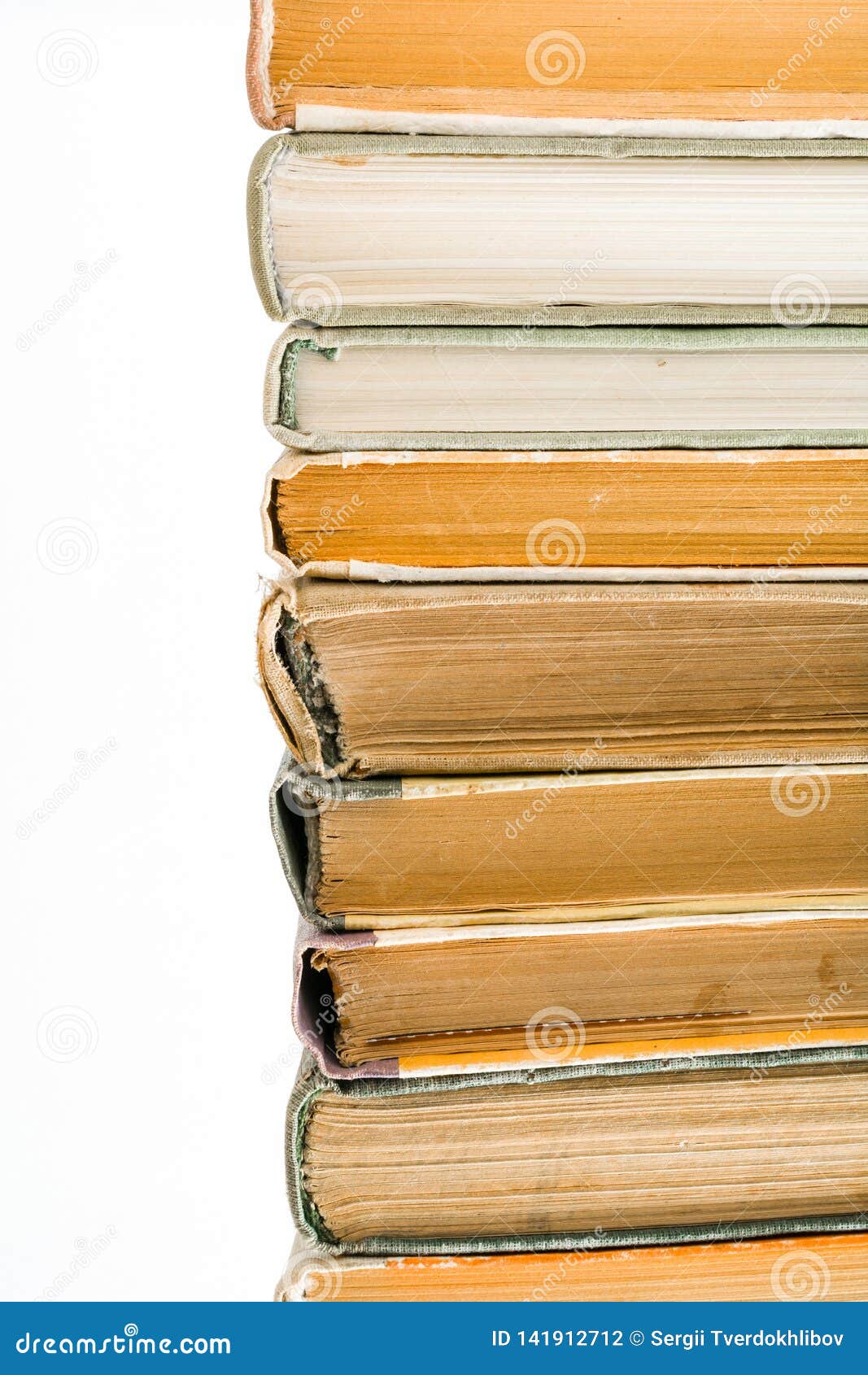 A Stack of Old Books. Yellow Frayed Pages. Worn Damaged Book Covers ...