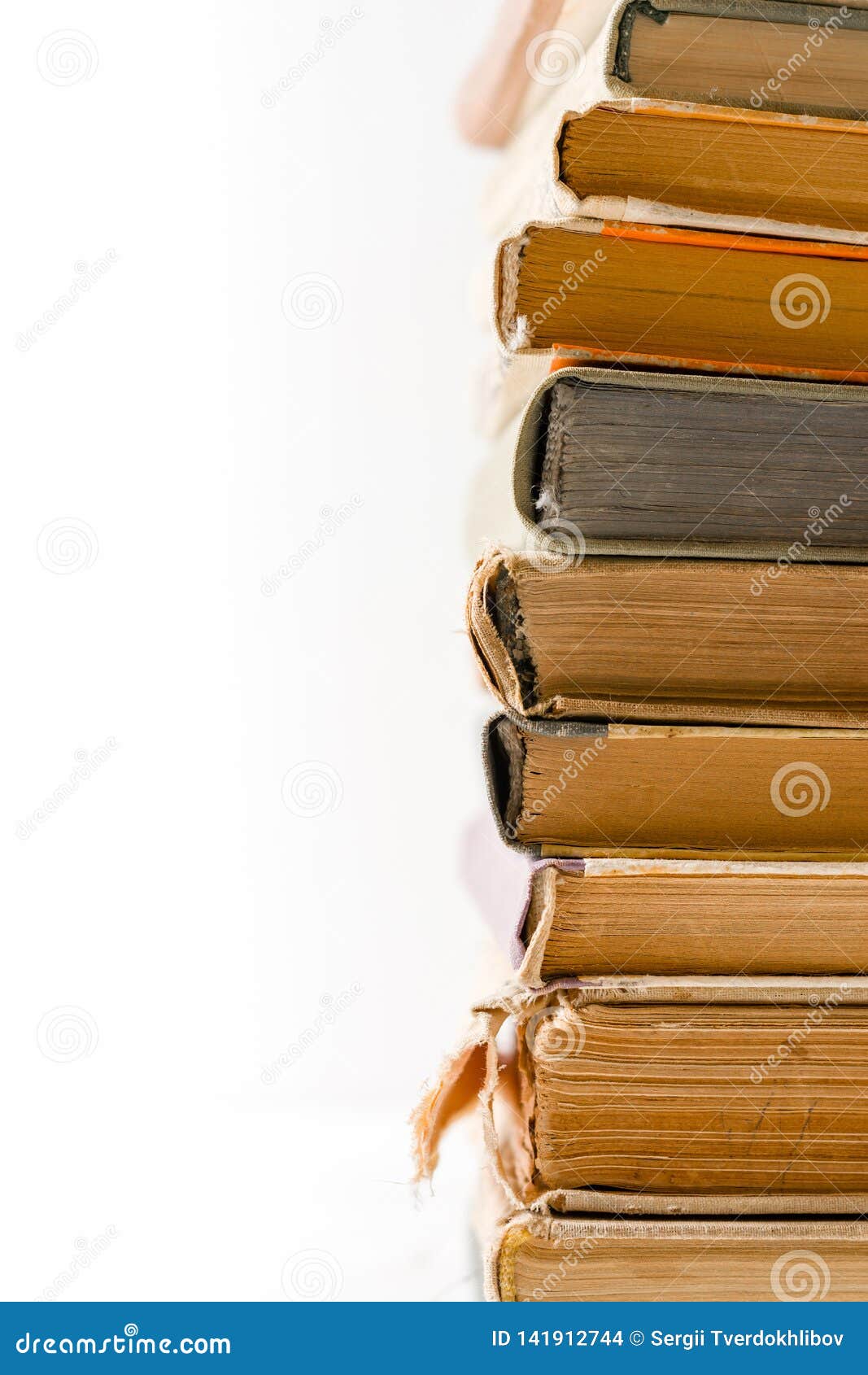A Stack of Old Books. Yellow Frayed Pages. Worn Damaged Book Covers ...