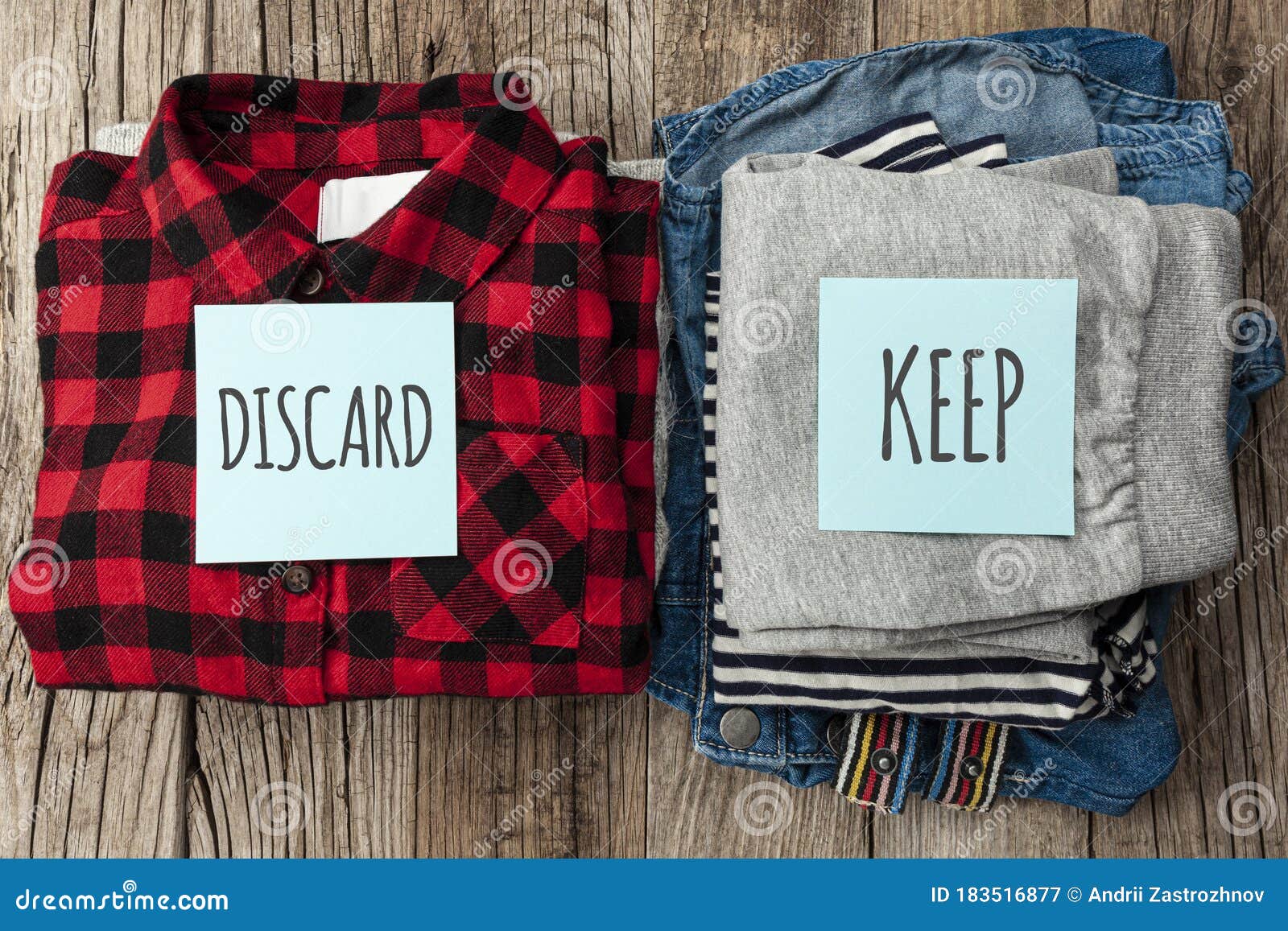 Stack of Old Clothes To Discard Declutter or Keep. Recycle Clothes, Eco ...