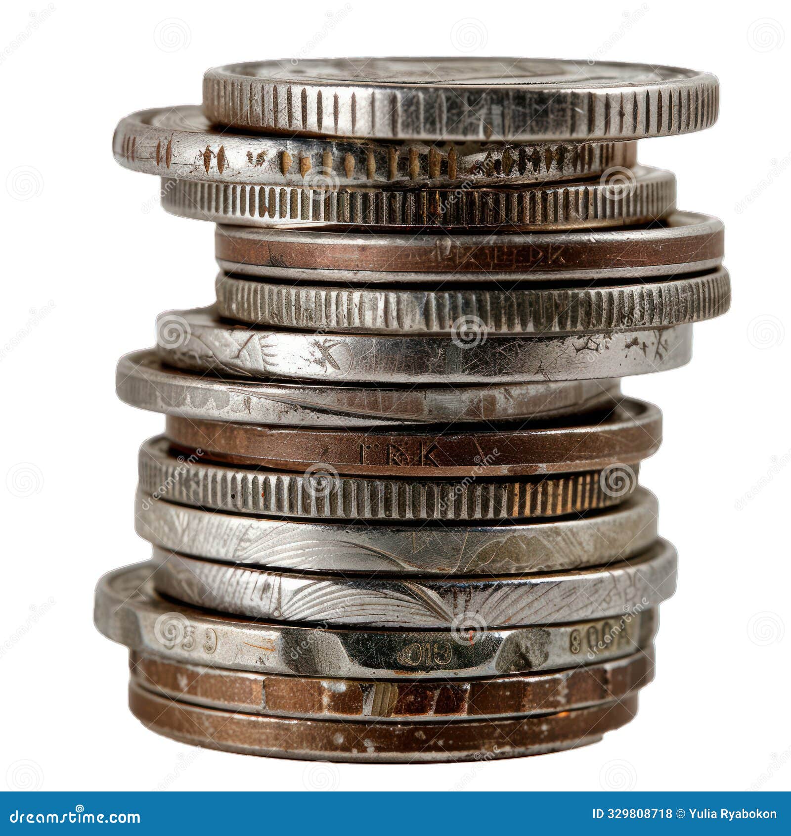 Stack of Old World Coins Forming a Tall Pile Showing Value Stock Photo ...