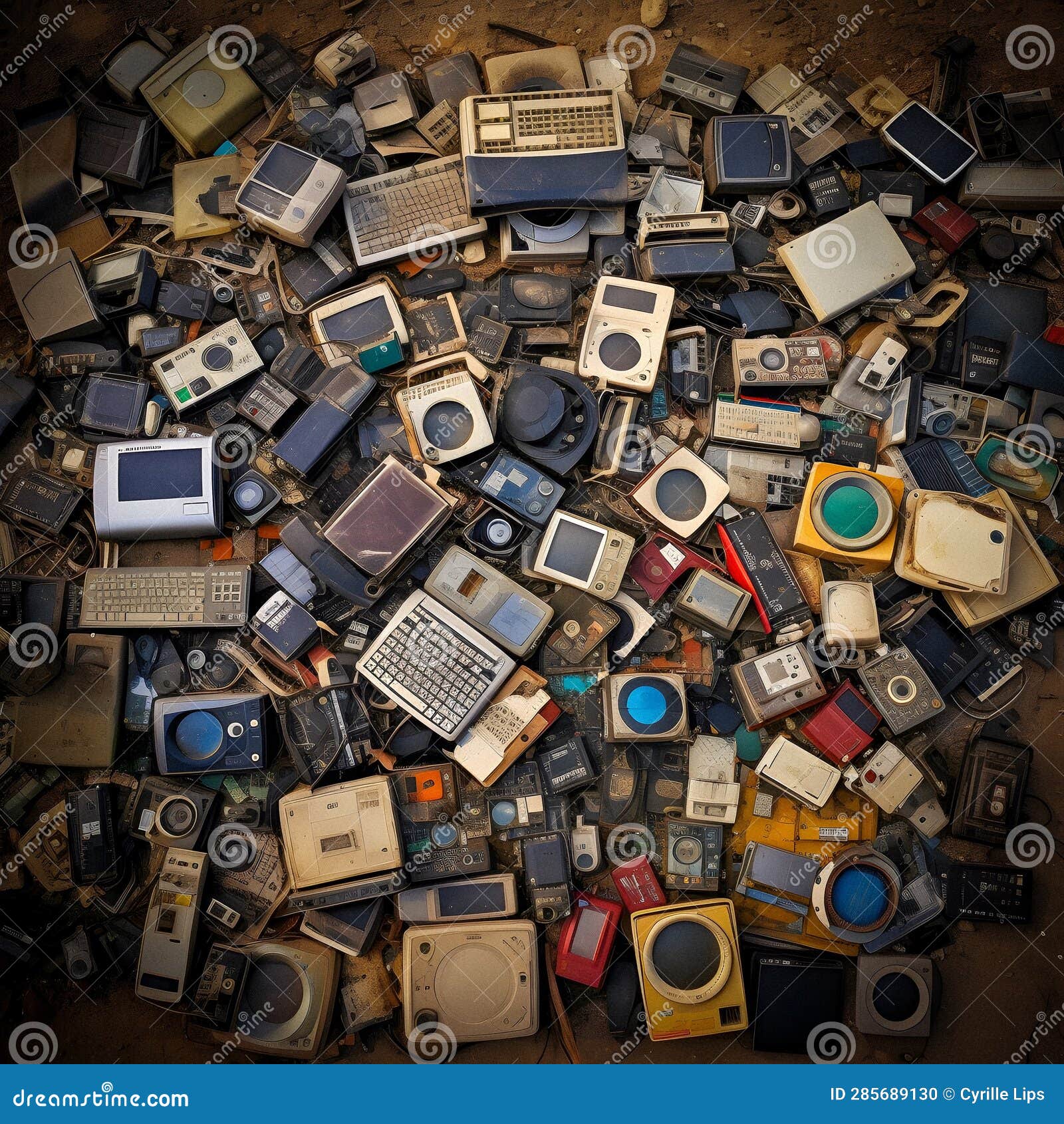 E-Waste Recycling: A Pile Of Vintage Electronics Ready For Renewal ...