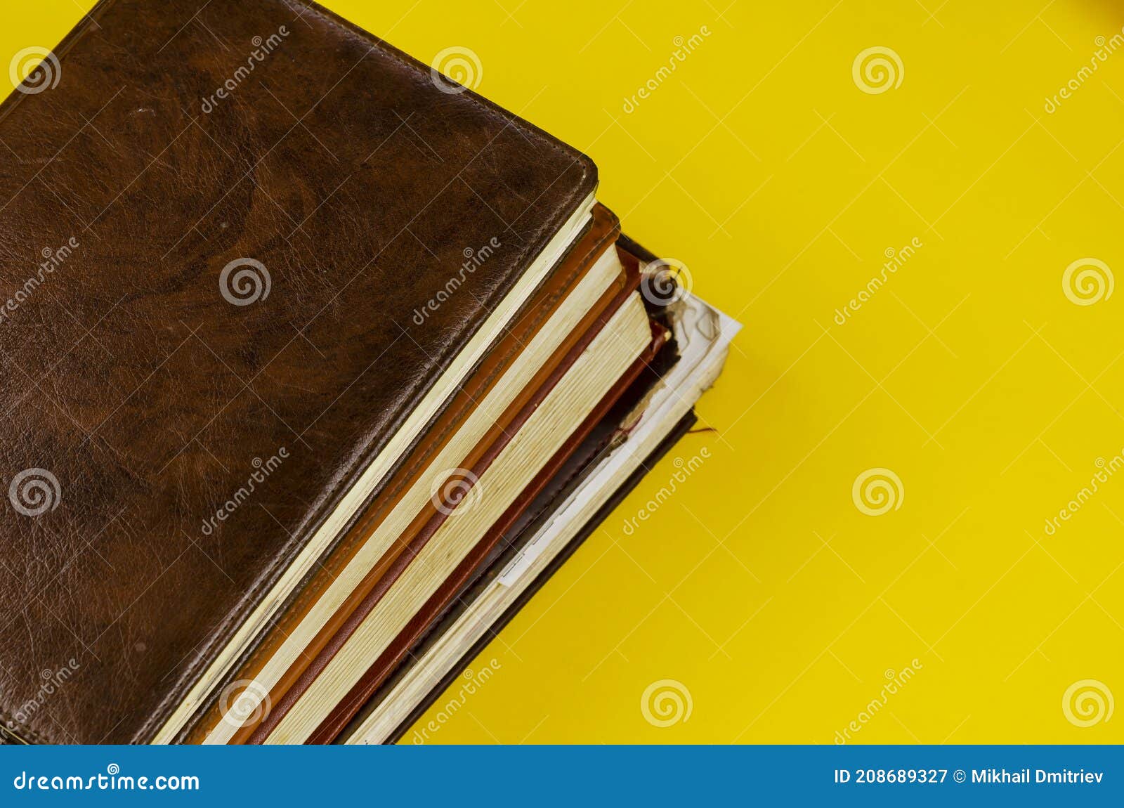 Four Old Diaries Standing On Endpaper On Yellow Background Stock Image ...