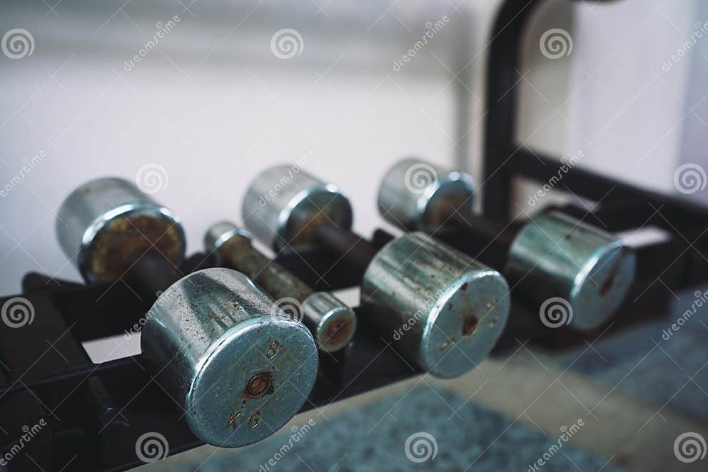 Stack of Old Dumbbell Rusty in the Gym Stock Photo - Image of ...