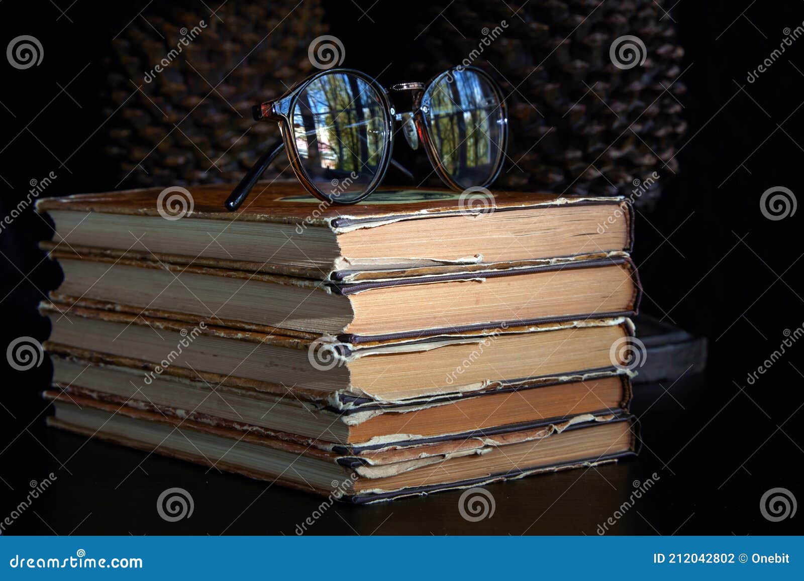Stack Of Old Dusty Books, Vintage Classic Books On The Wooden Shelf ...