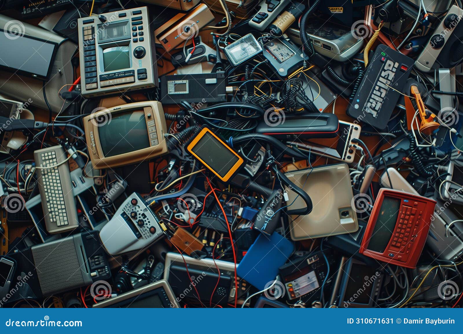 A Stack of Old Electronic Devices in a Pile on a Table Stock Image ...
