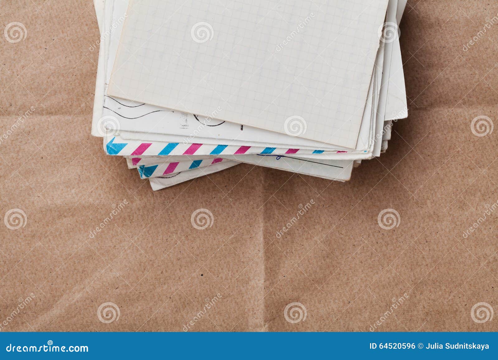 Stack of Old Envelopes and Letters on Kraft Paper, Top View Stock Photo ...