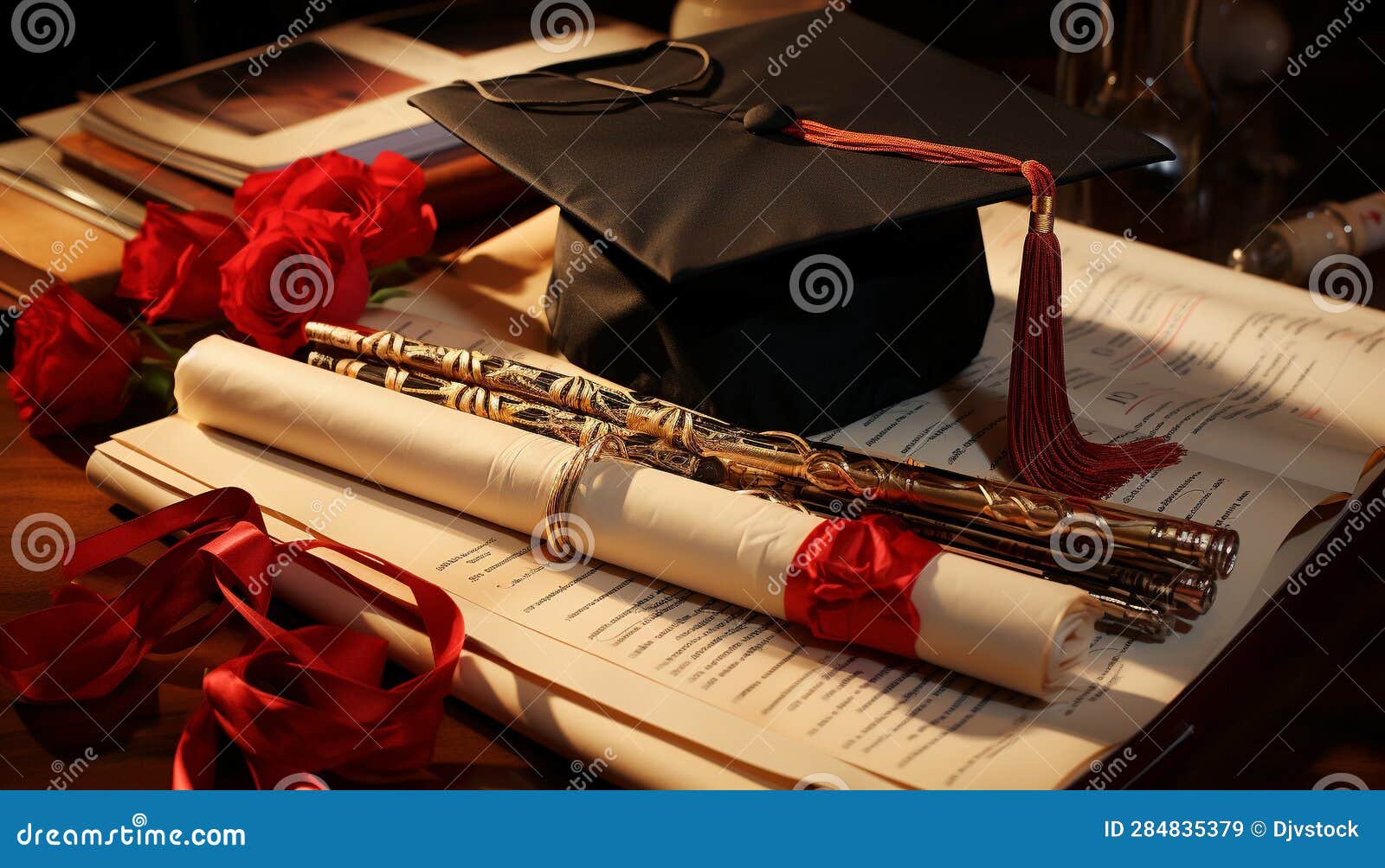 Stack of Old Fashioned Diplomas on Wooden Table, Symbolizing ...
