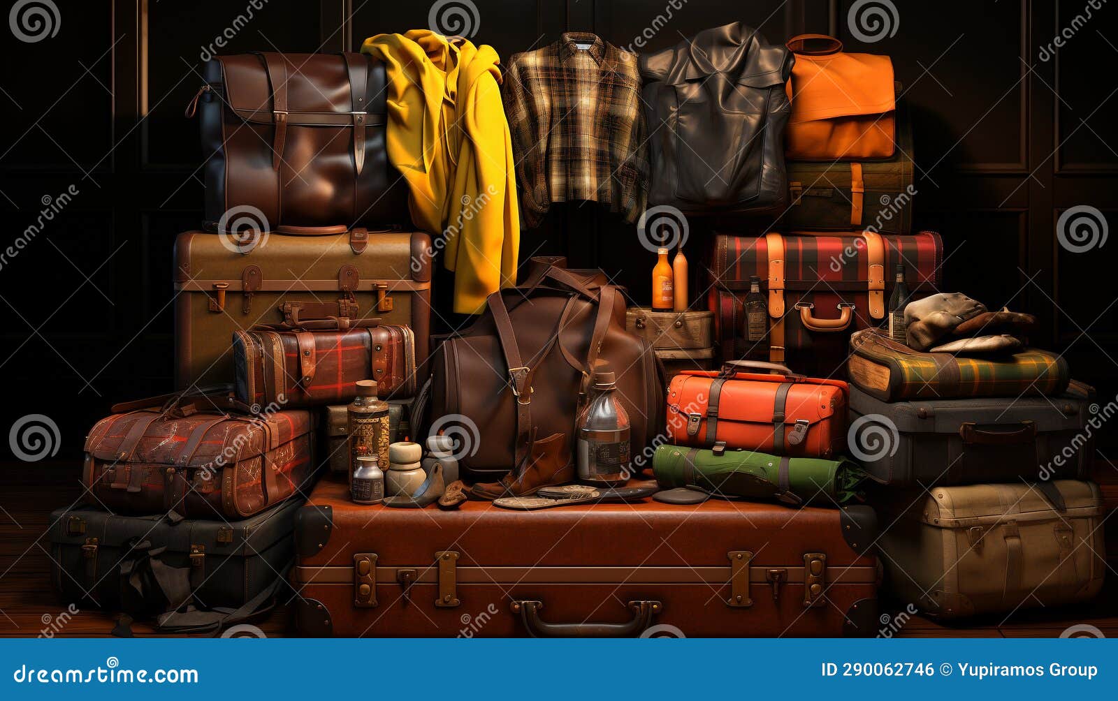 A Stack of Old Fashioned Luggage Waits in a Crowded Room Generated by ...